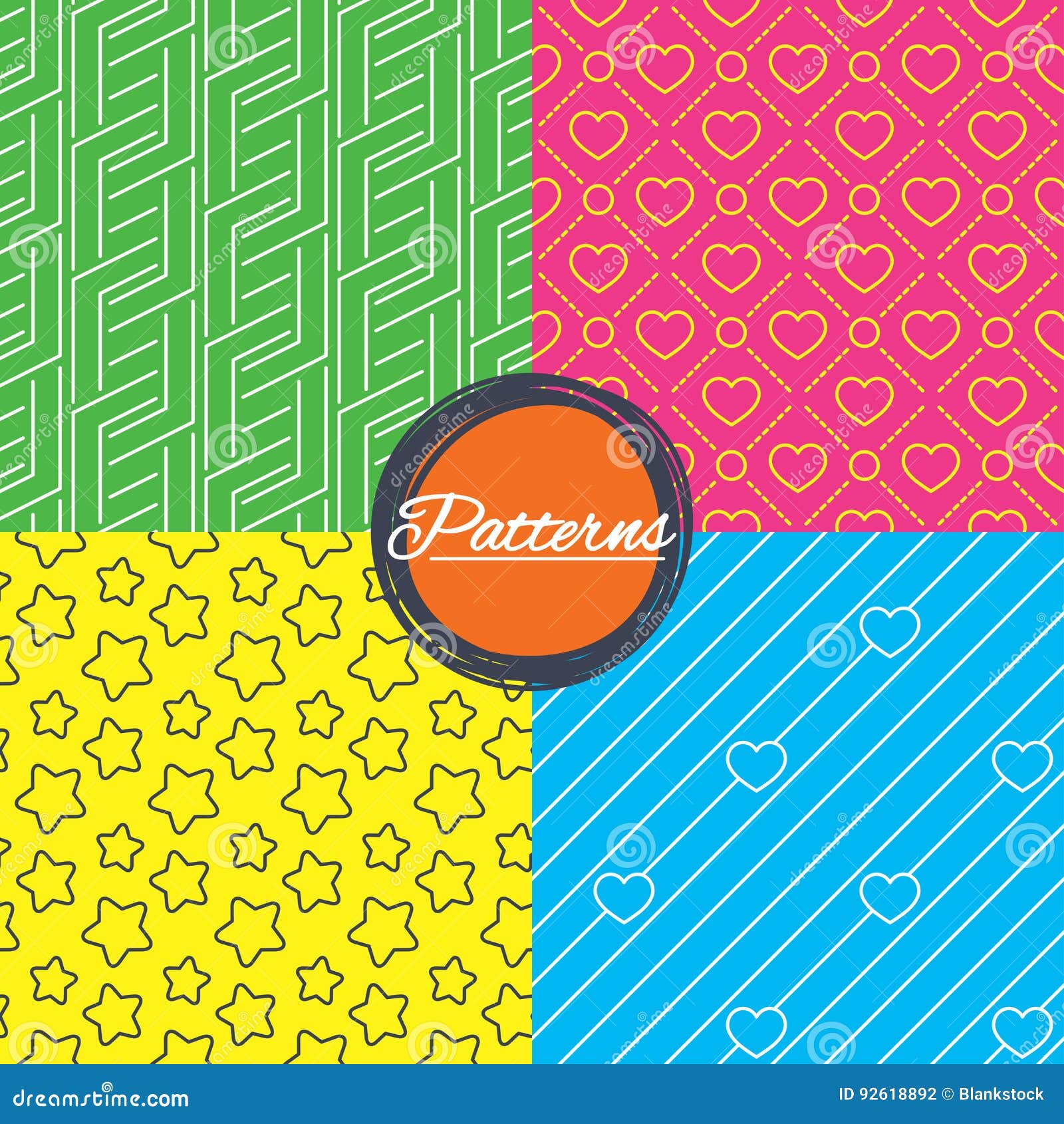 Stars, Diagonal Lines and Hearts Textures. Stock Vector - Illustration ...