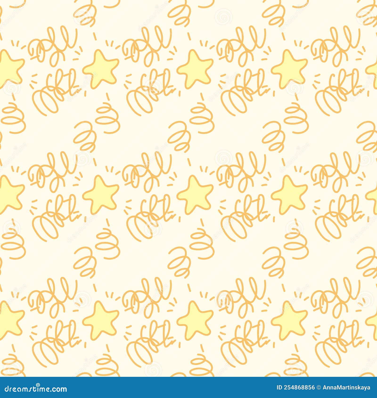 Stars Doodle Ornament. Yellow Seamless Pattern Stock Vector ...