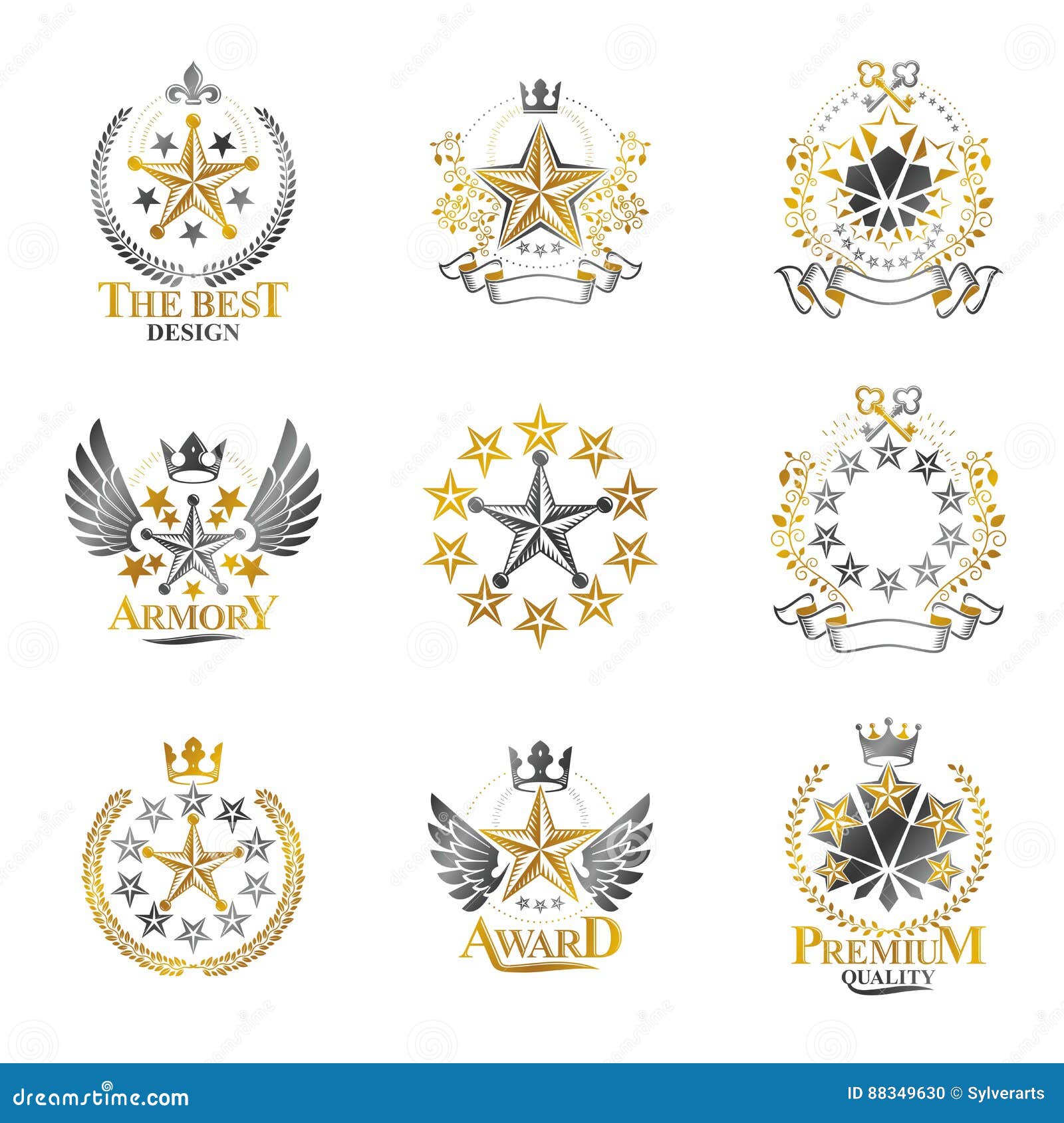 Stars Emblems Set. Heraldic Coat of Arms Decorative Logos Isolated ...