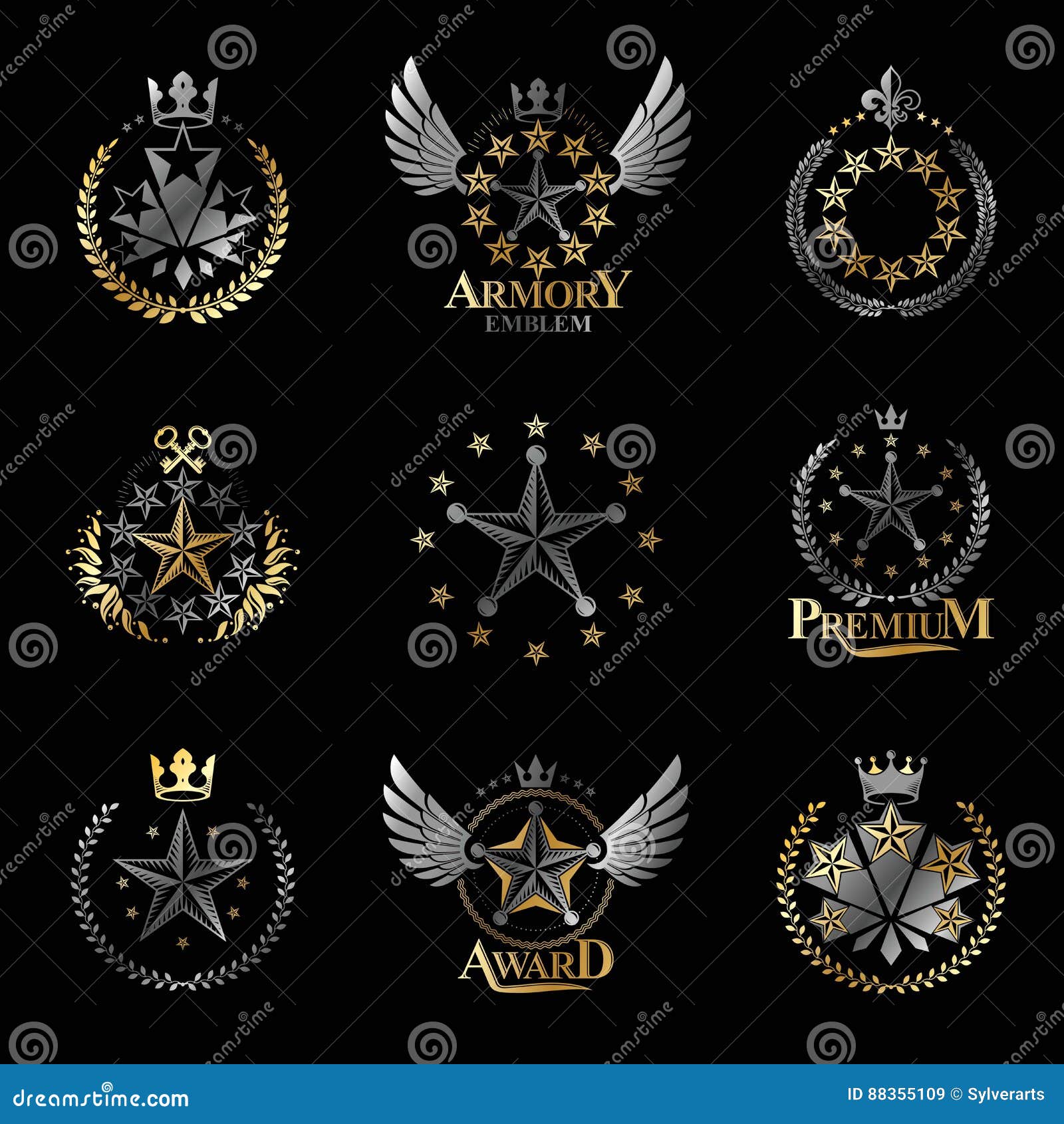 Stars Emblems Set. Heraldic Coat of Arms Decorative Logos Isolated ...