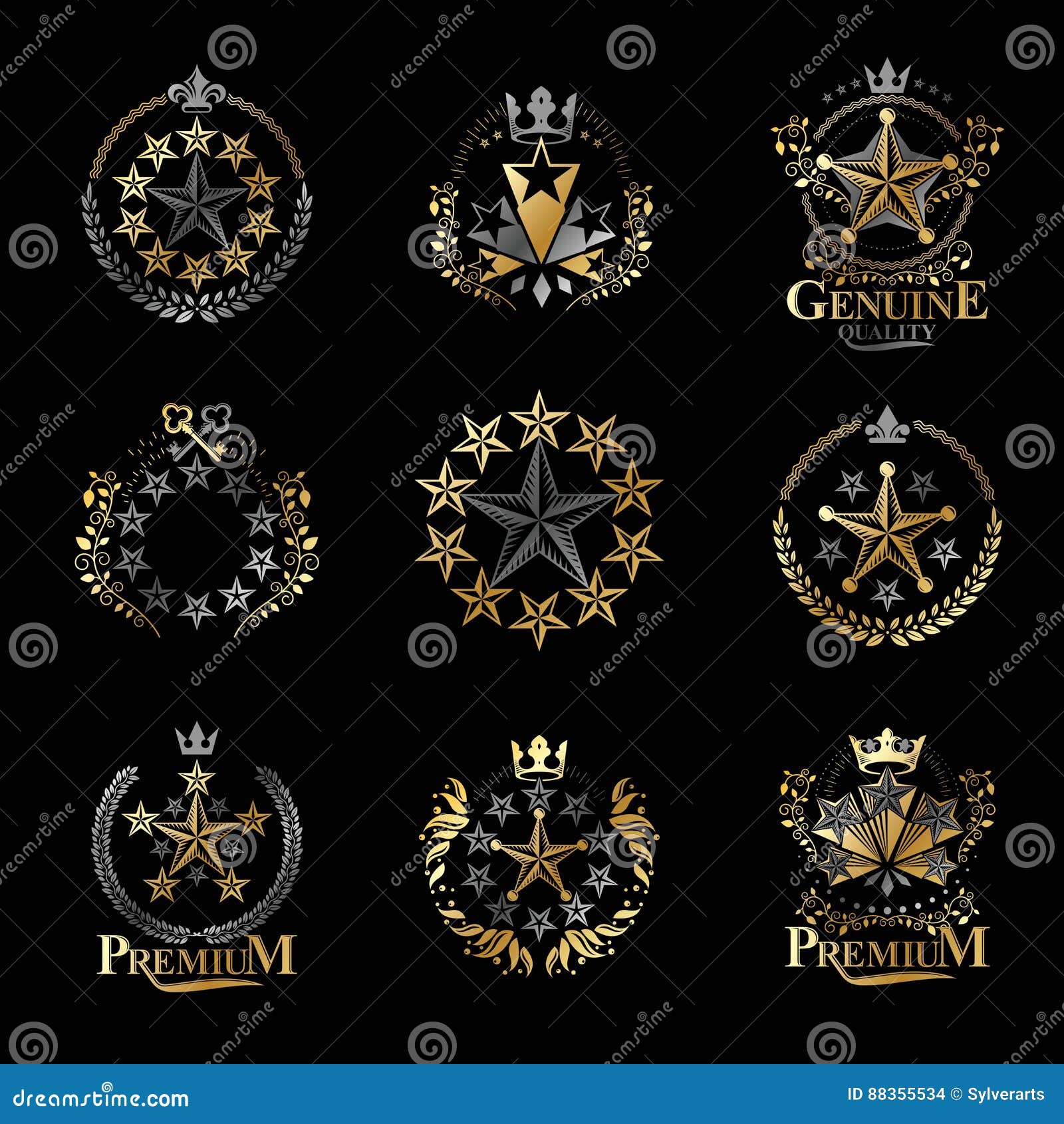 Stars Emblems Set. Heraldic Coat of Arms Decorative Logos Isolated ...