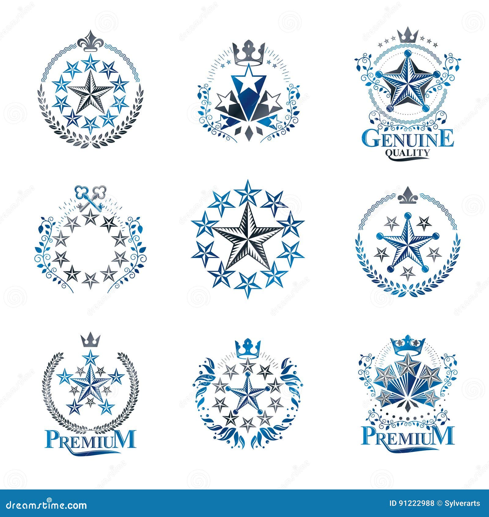 Stars Emblems Set. Heraldic Coat of Arms Decorative Logos Isolated ...