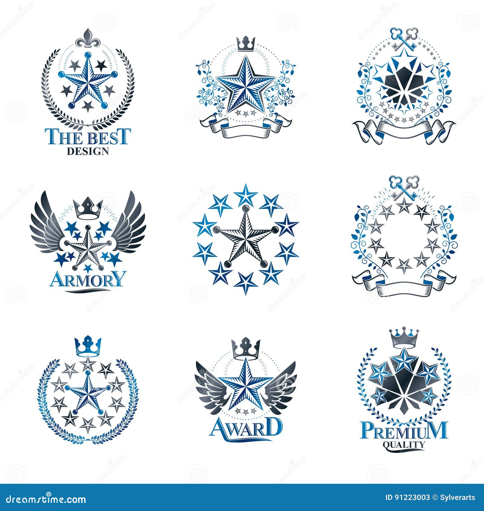 Stars Emblems Set. Heraldic Coat of Arms Decorative Logos Stock Vector ...