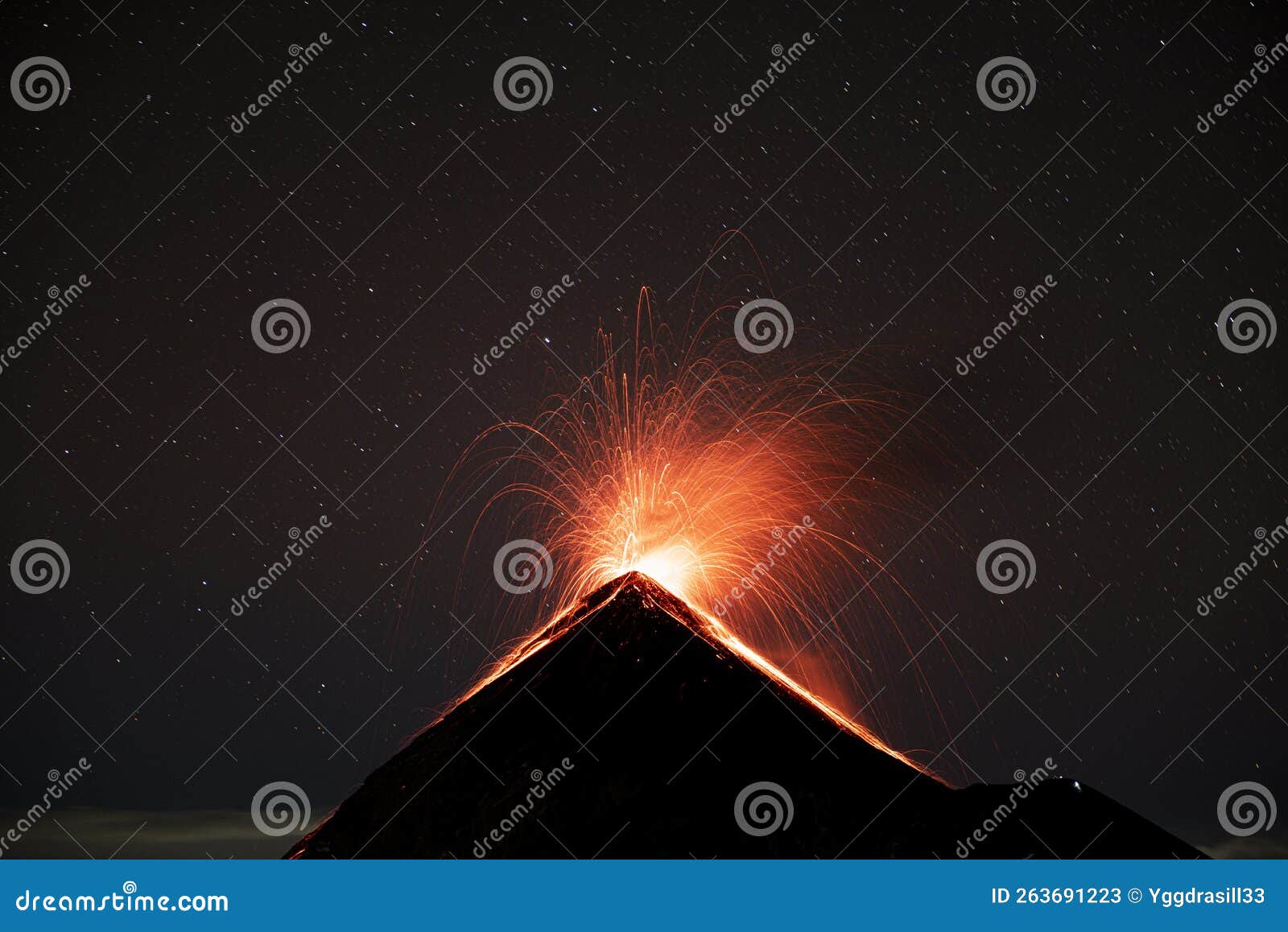 Stars and Eruption of the Fuego Volcano Stock Image - Image of geology ...