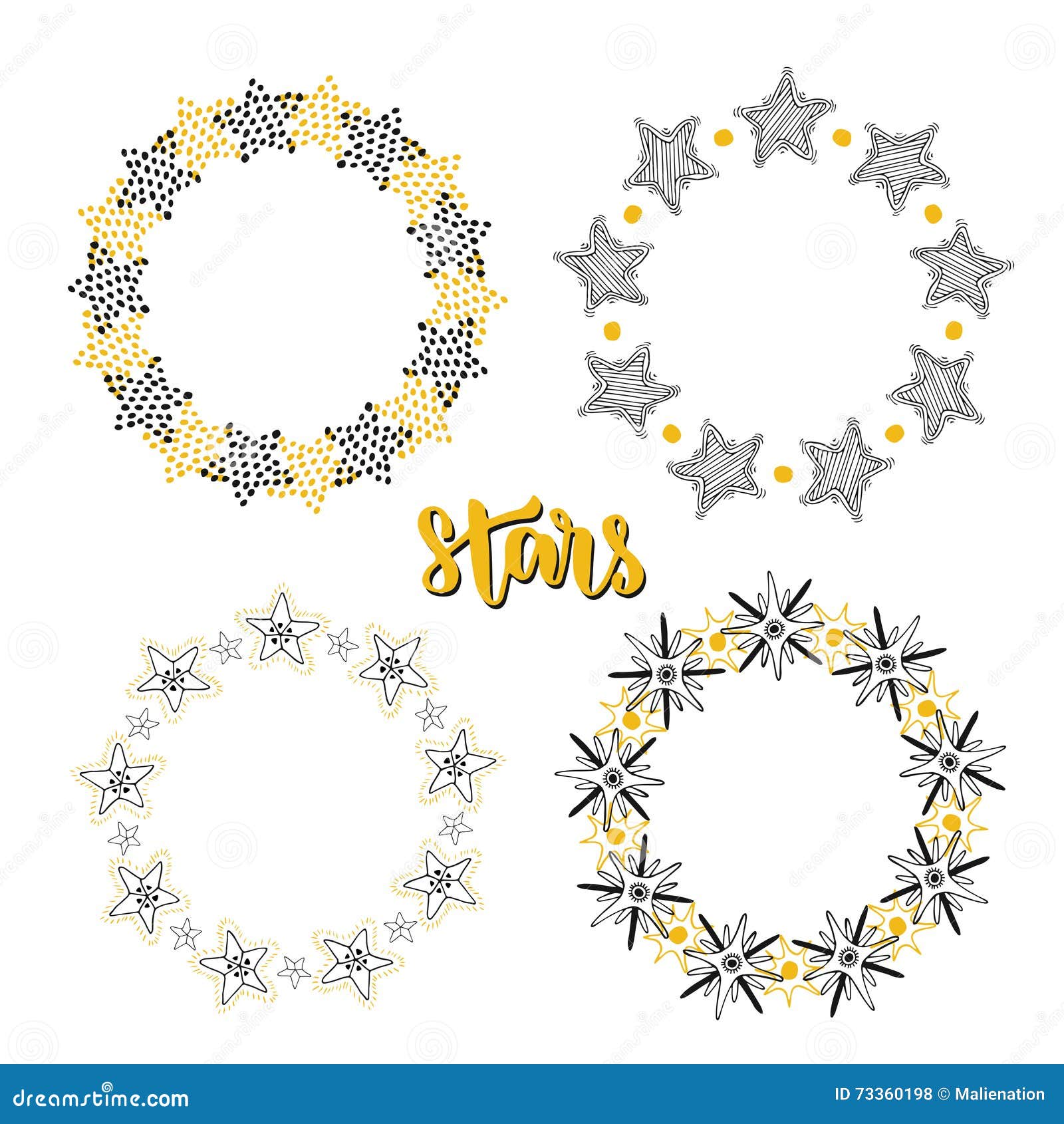 Stars Frame Background Decoration Set. Sketchy Hand Drawn Vector ...