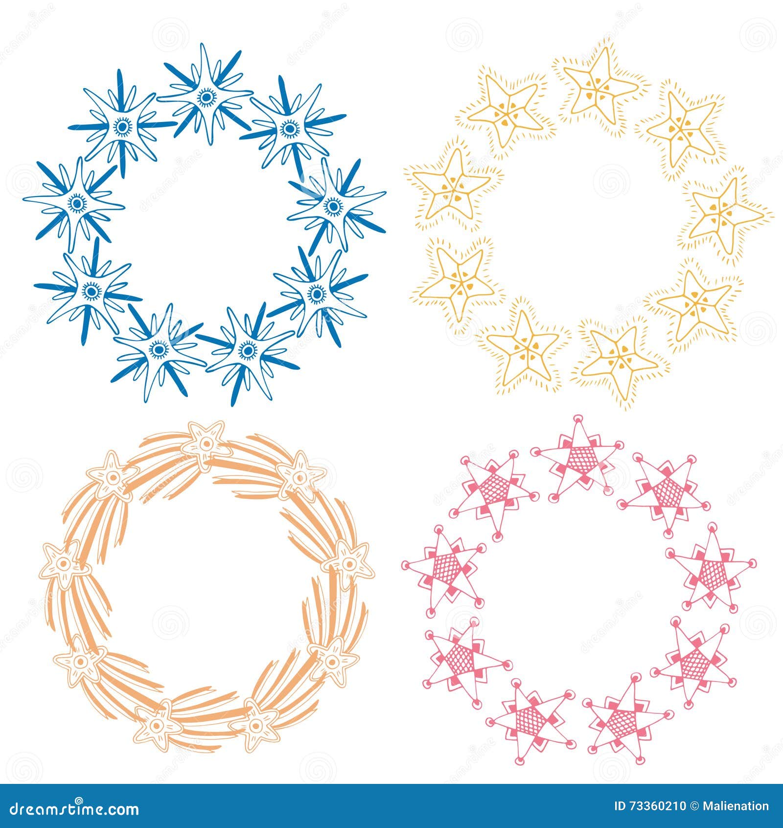 Stars Frame Decoration Set. Sketchy Hand Drawn Vector Illustration ...