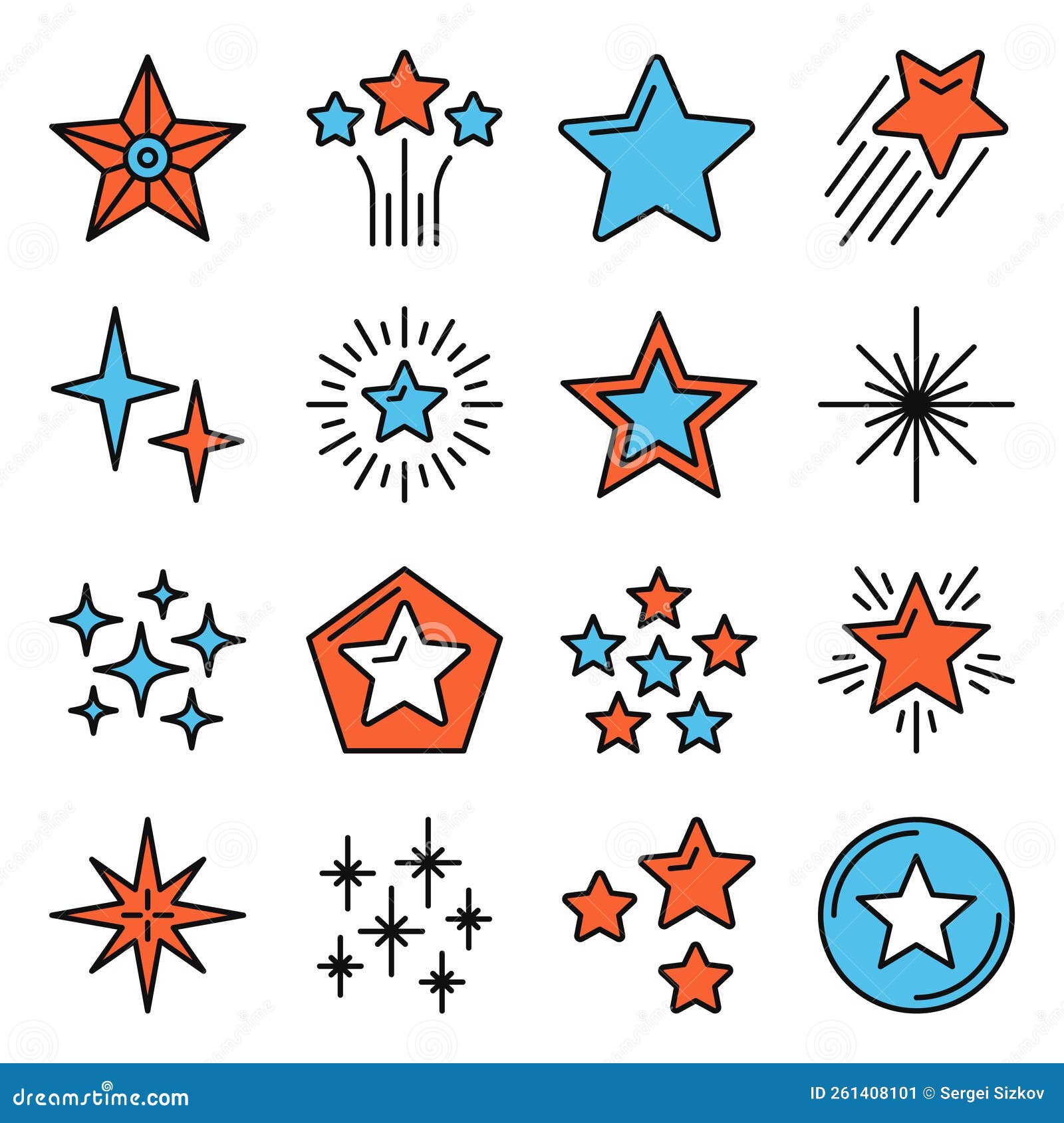 Stars Icons Set on White Background. Vector Stock Illustration ...