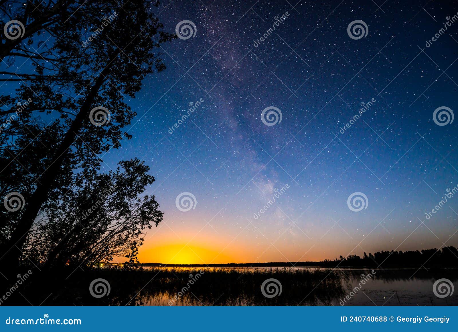Stars and the Milky Way in the Sky Over the Lake Stock Photo - Image of ...