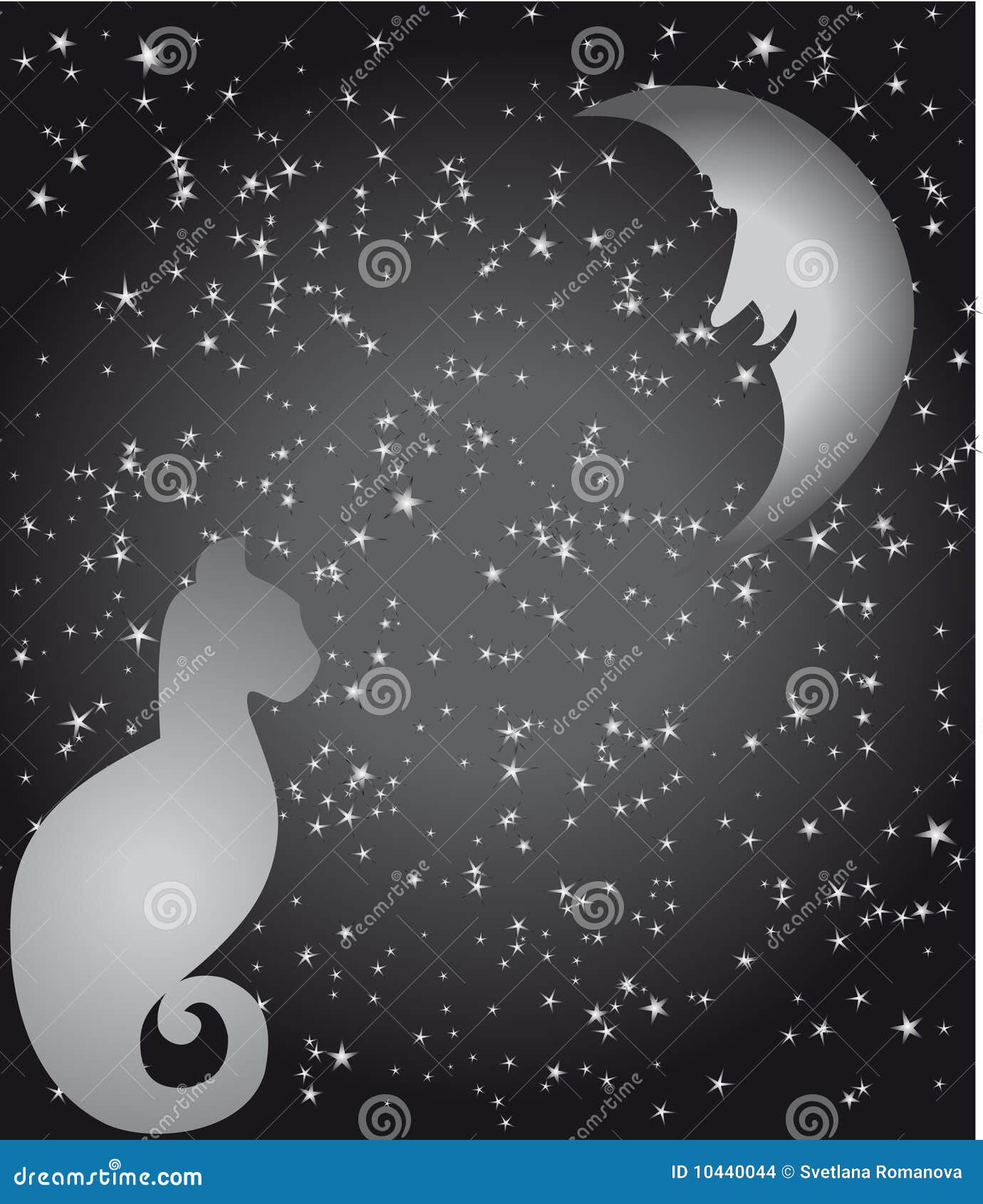 Stars, moon and cat stock vector. Illustration of domestic - 10440044