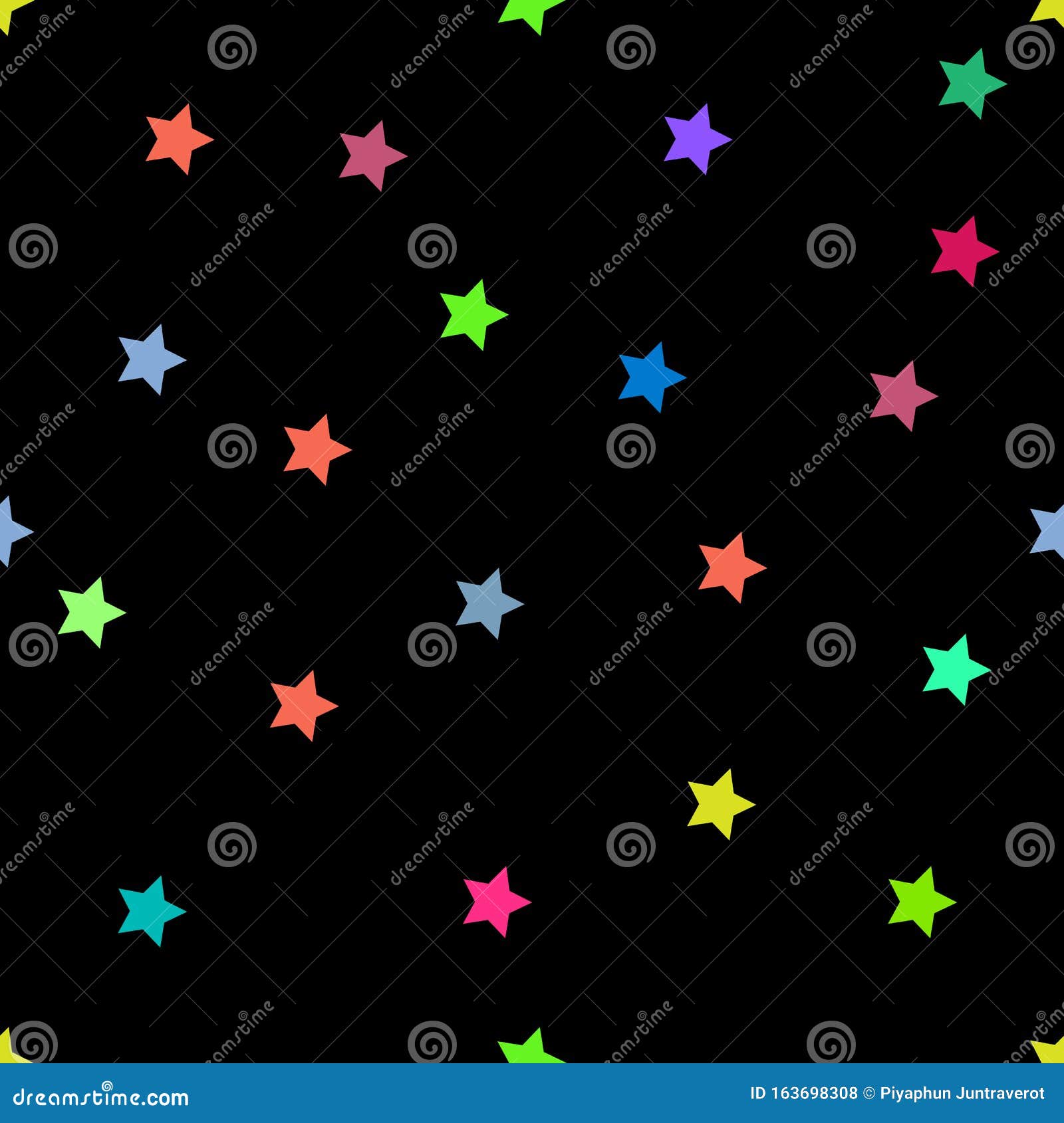 Stars Multicolor Seamless Pattern Wallpaper with Black Background Stock ...