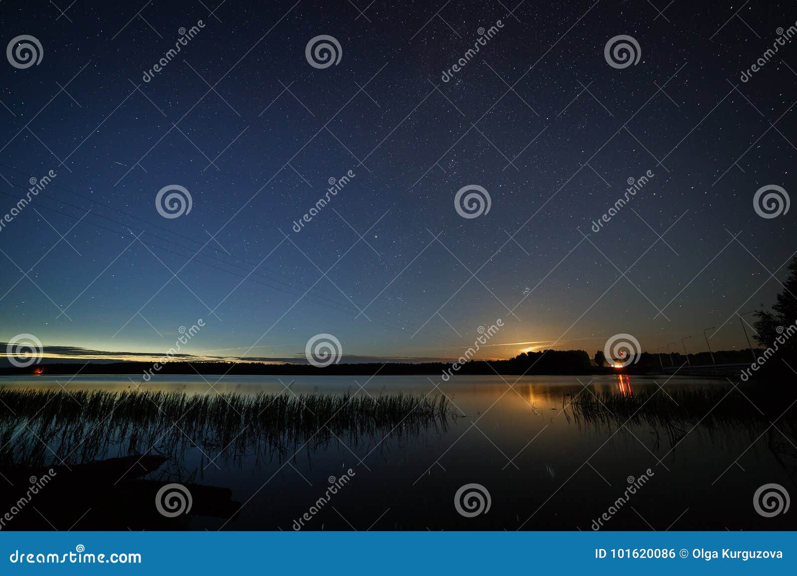 The Stars in the Night Sky Over the River Stock Photo - Image of travel ...