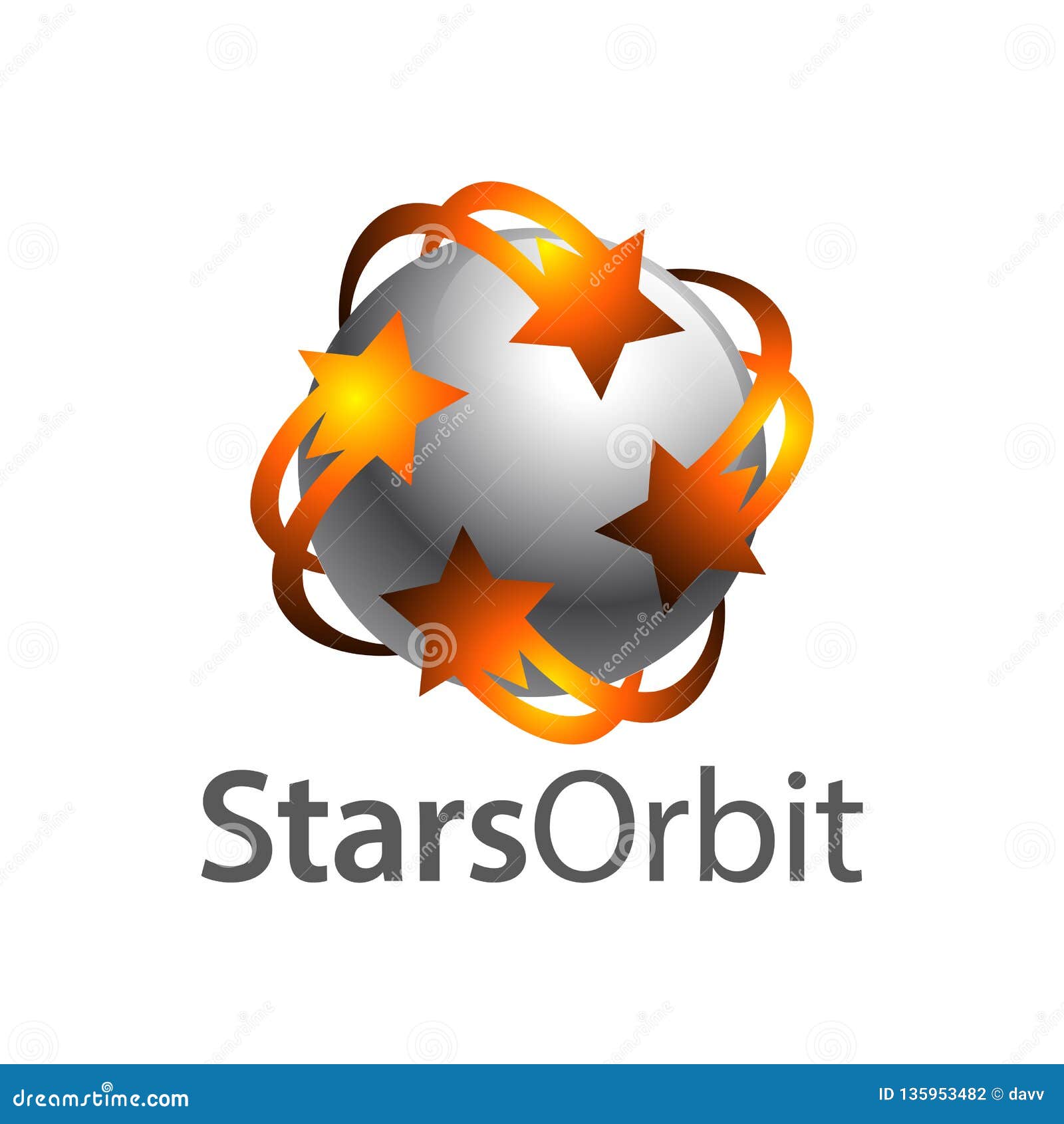 Stars Orbit on Grey Sphere Inside Logo Concept Design Template Stock ...