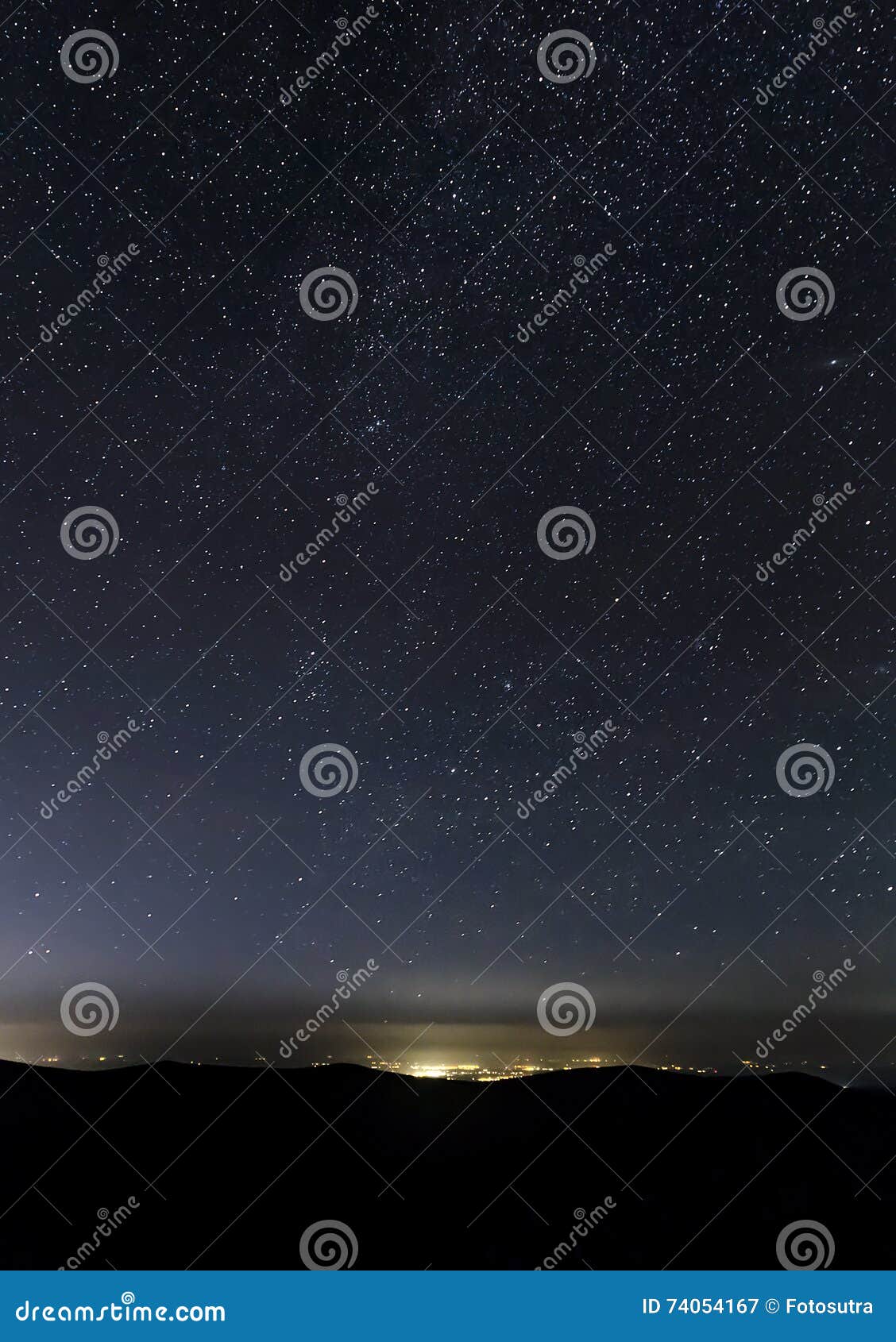 Stars Over City Lights and Mountains Panorama Stock Image - Image of ...