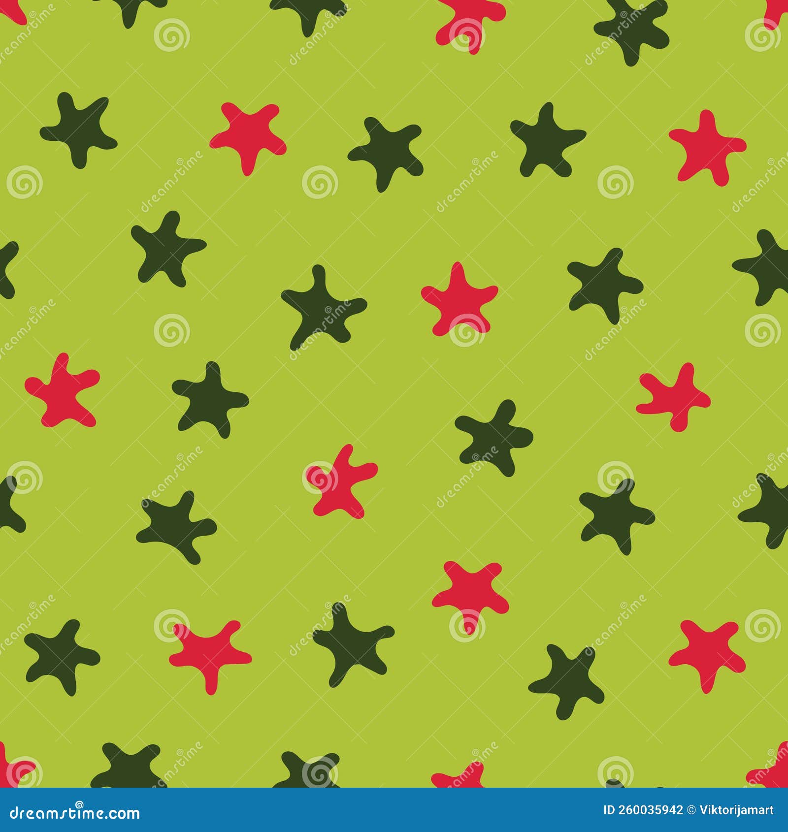 Stars Pattern. Seamless Vector Illustration. Green and Red Elements on ...