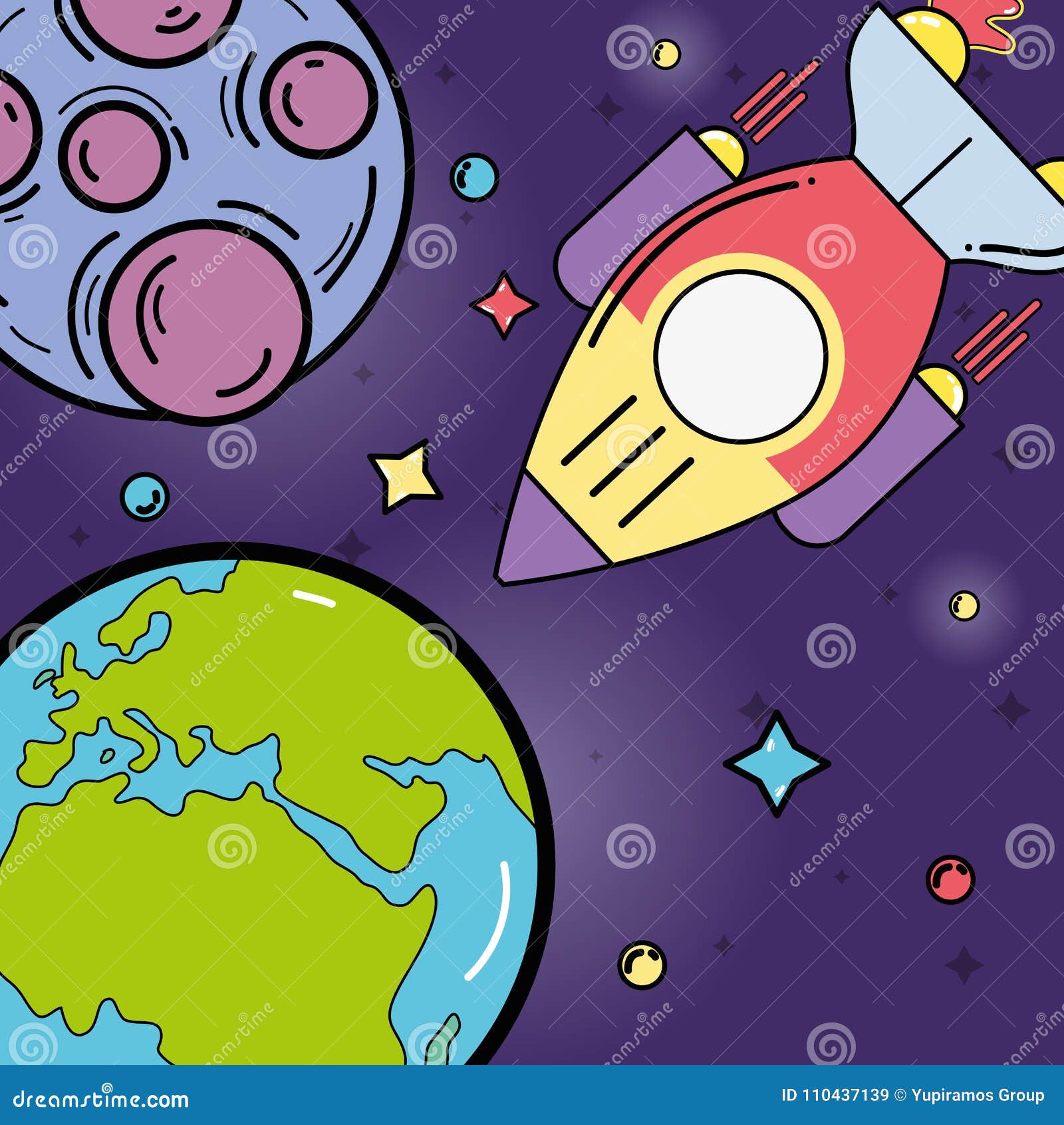 Stars, Planets and Rocket in the Space Galaxy Stock Vector ...