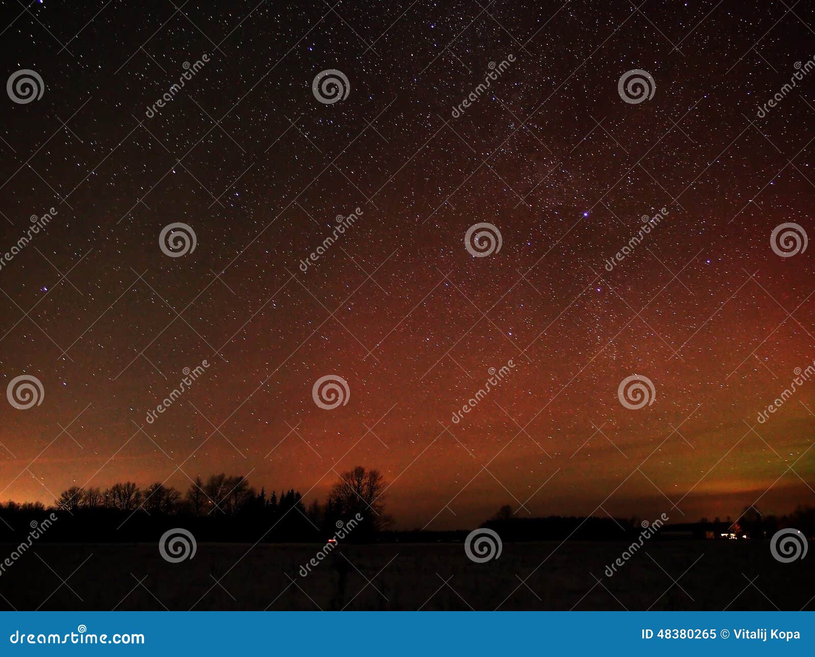 Night Sky Stars and Red Polar Lights Stock Image - Image of northern ...