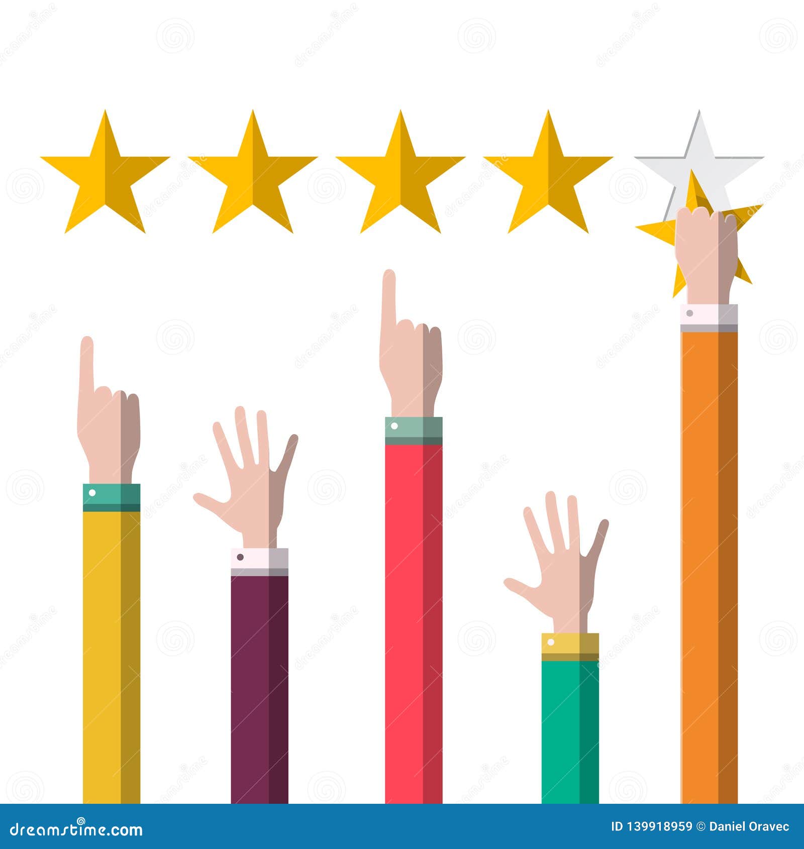 Stars Rating with Hands. stock vector. Illustration of hands - 139918959