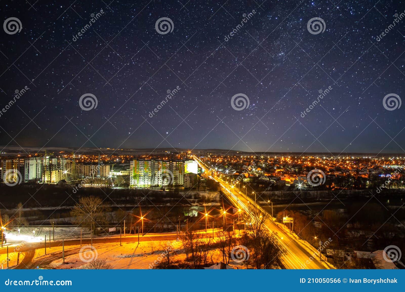 The Stars in the Sky Over the City Stock Photo - Image of building ...