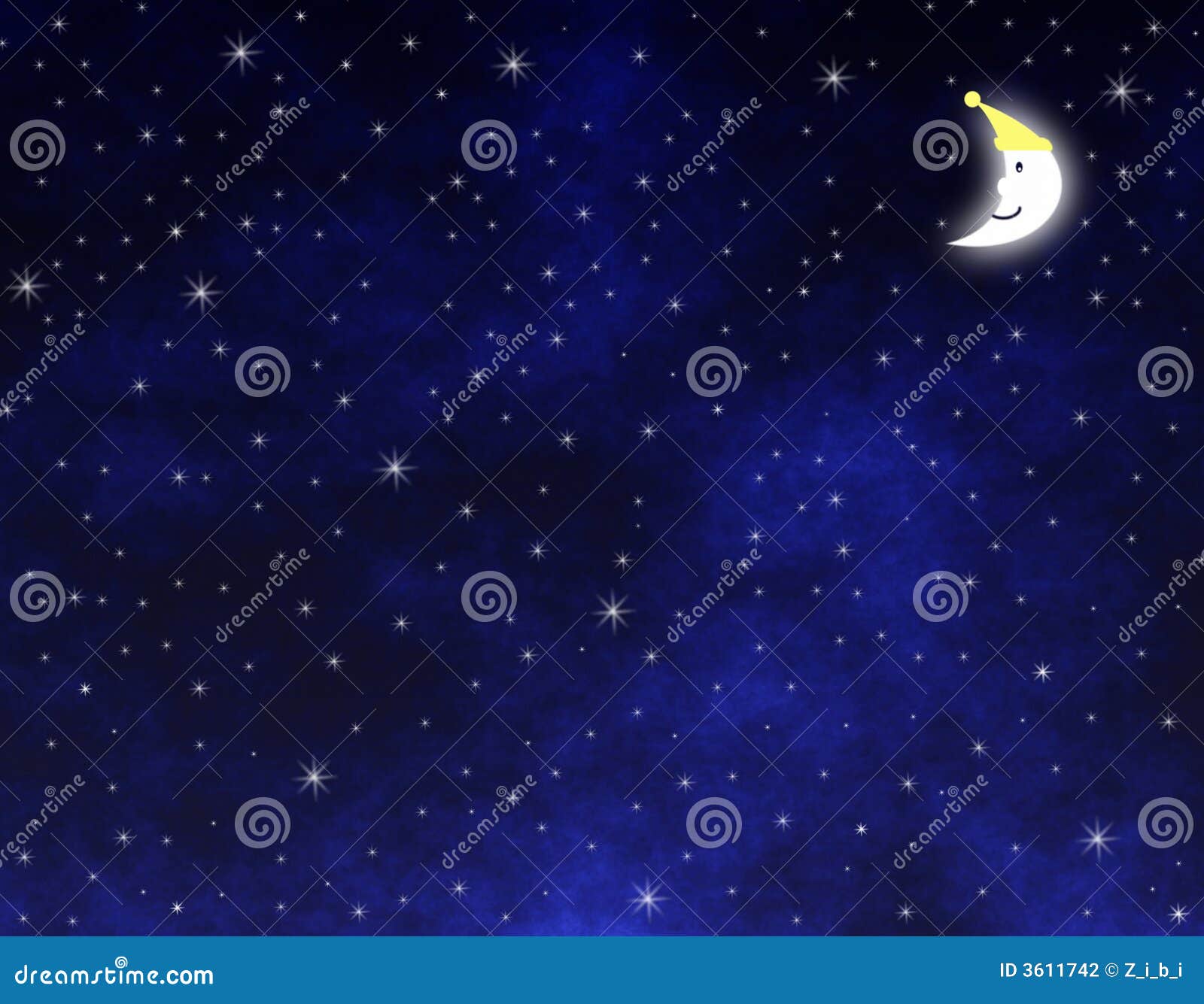Stars and smiling moon stock illustration. Illustration of cloud - 3611742