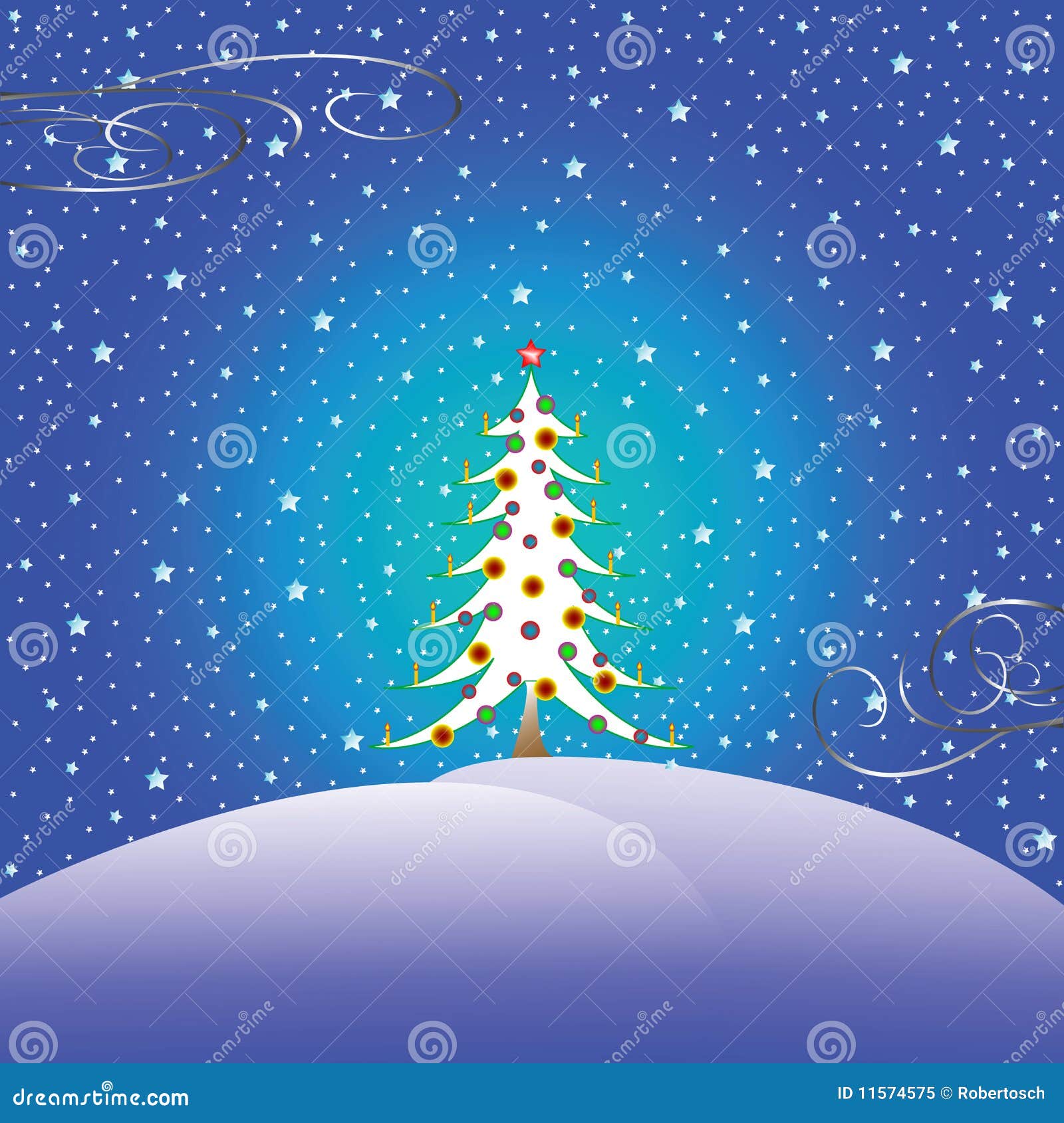 Stars Snow and Christmas Tree Stock Vector - Illustration of abstract ...