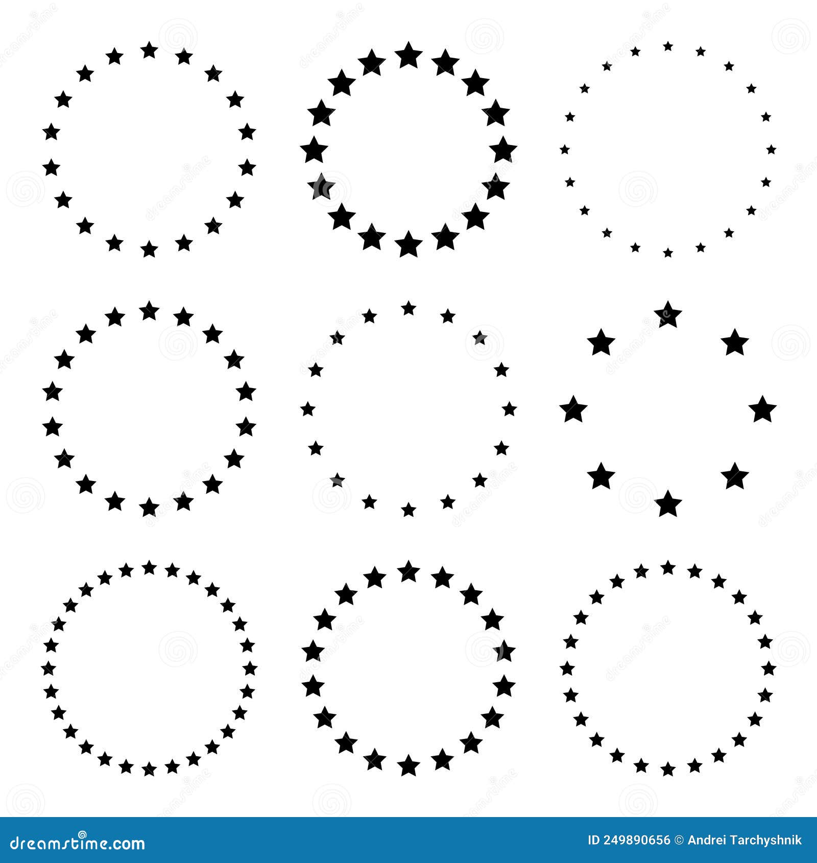 Stars of Various Sizes Arranged in a Circle. Round Frame, Border. Black ...