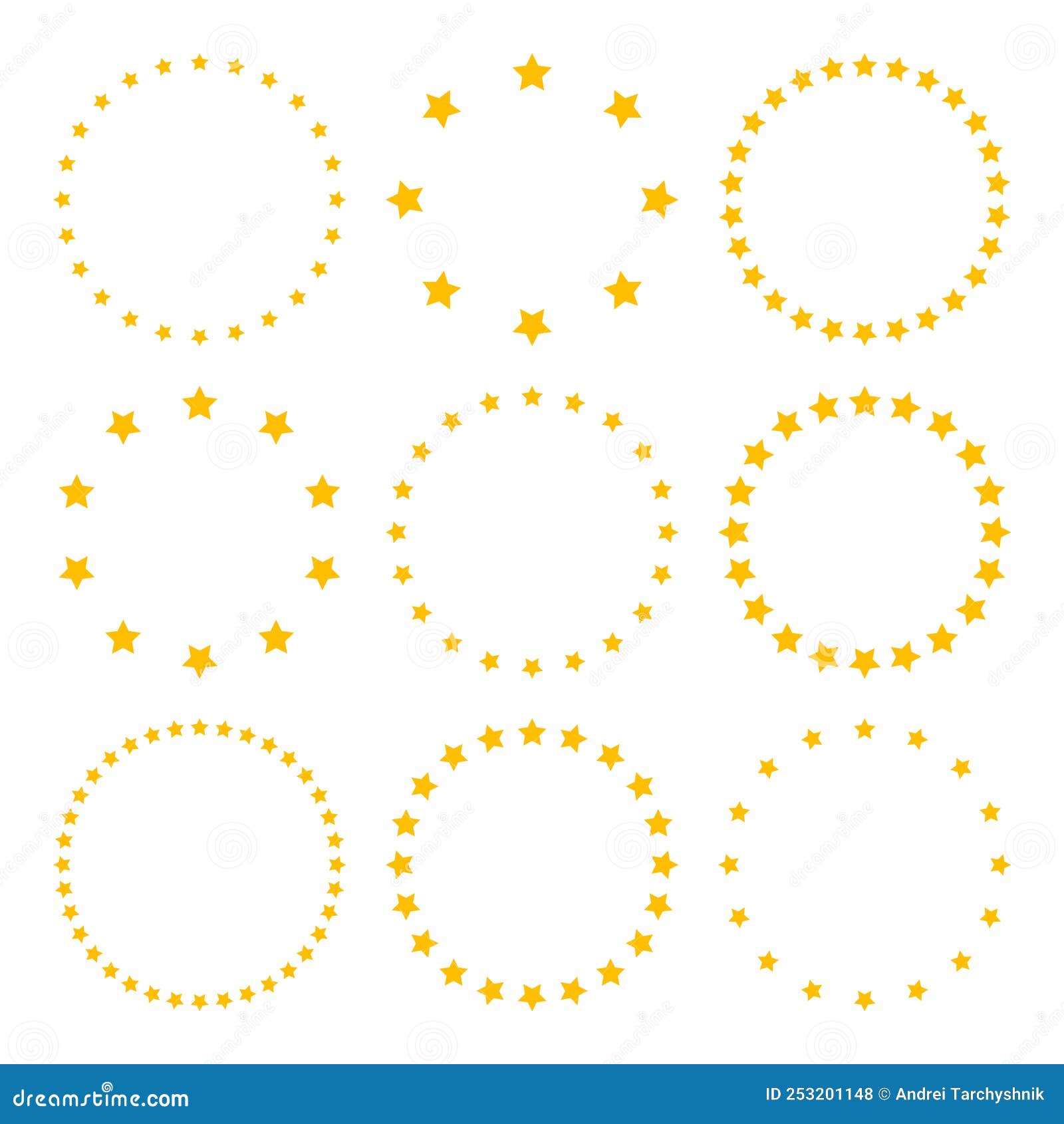 Stars of Various Sizes Arranged in a Circle. Round Frame, Border ...
