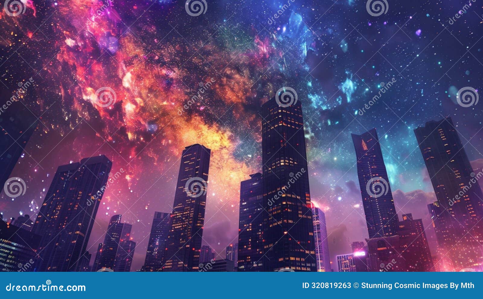 Starry Sky City Full of Beautiful Blinking Stars, Colorful Nebulas and ...