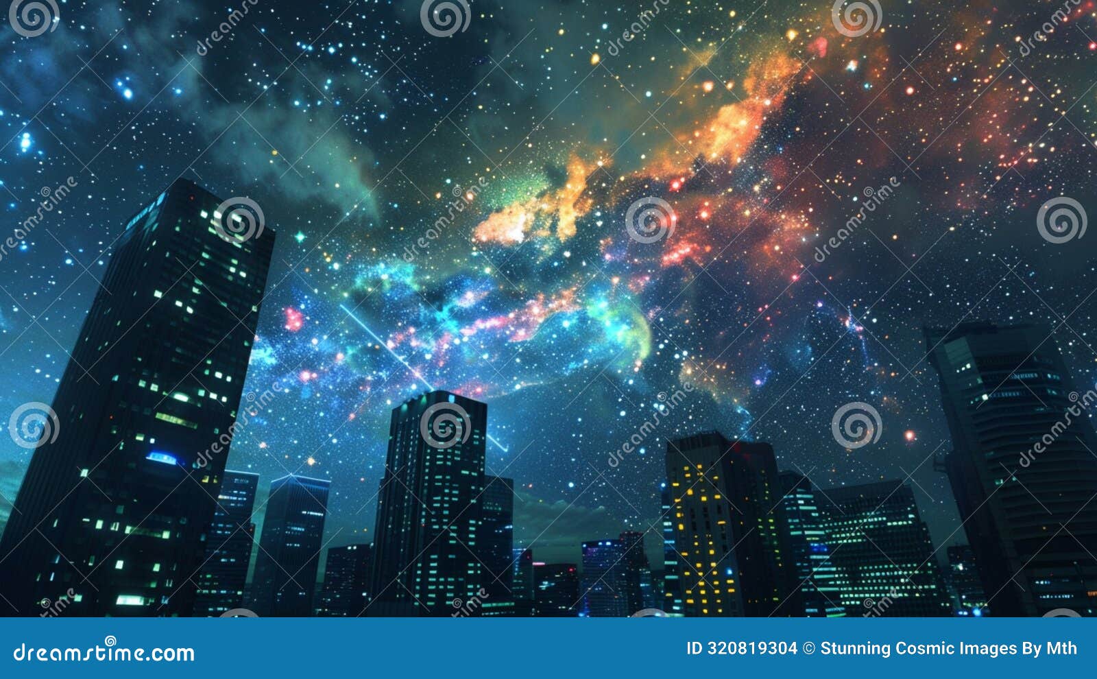 Starry Sky City Full of Beautiful Blinking Stars, Colorful Nebulas and ...