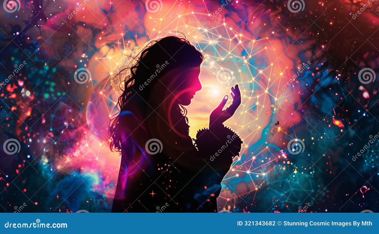 Gorgeous Cosmic Girl Dark Back Silhouette in Stunning Spiritual Magical ...