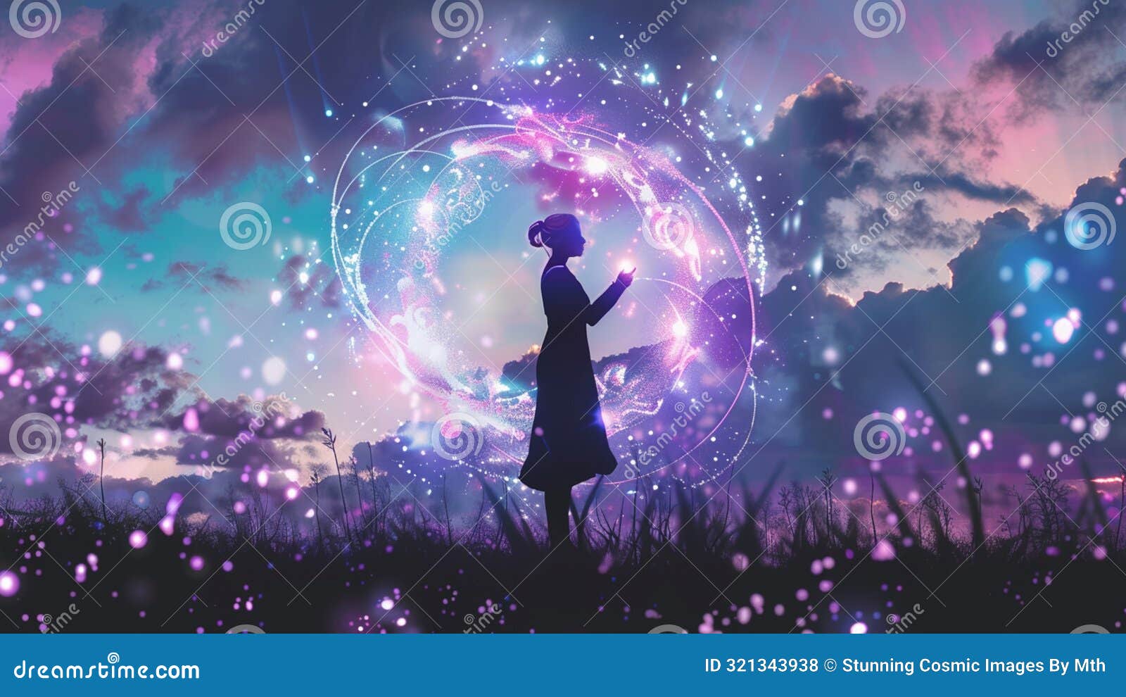 Gorgeous Cosmic Girl Dark Back Silhouette in Stunning Spiritual Magical ...