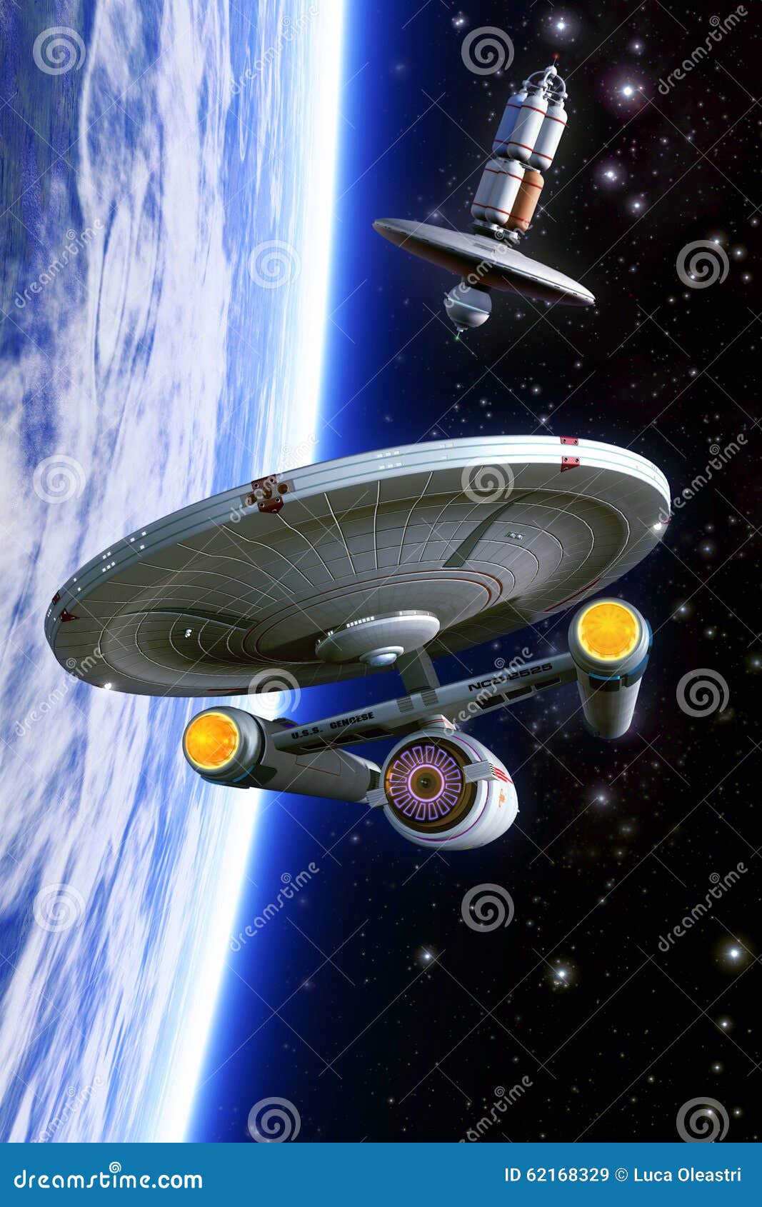 Starship Crossbow Class and Space Station Stock Illustration ...