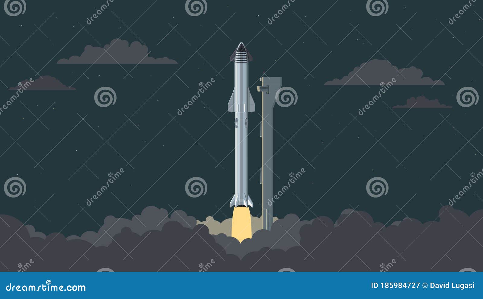The Launching of the SpaceX Starship at Night Stock Vector ...