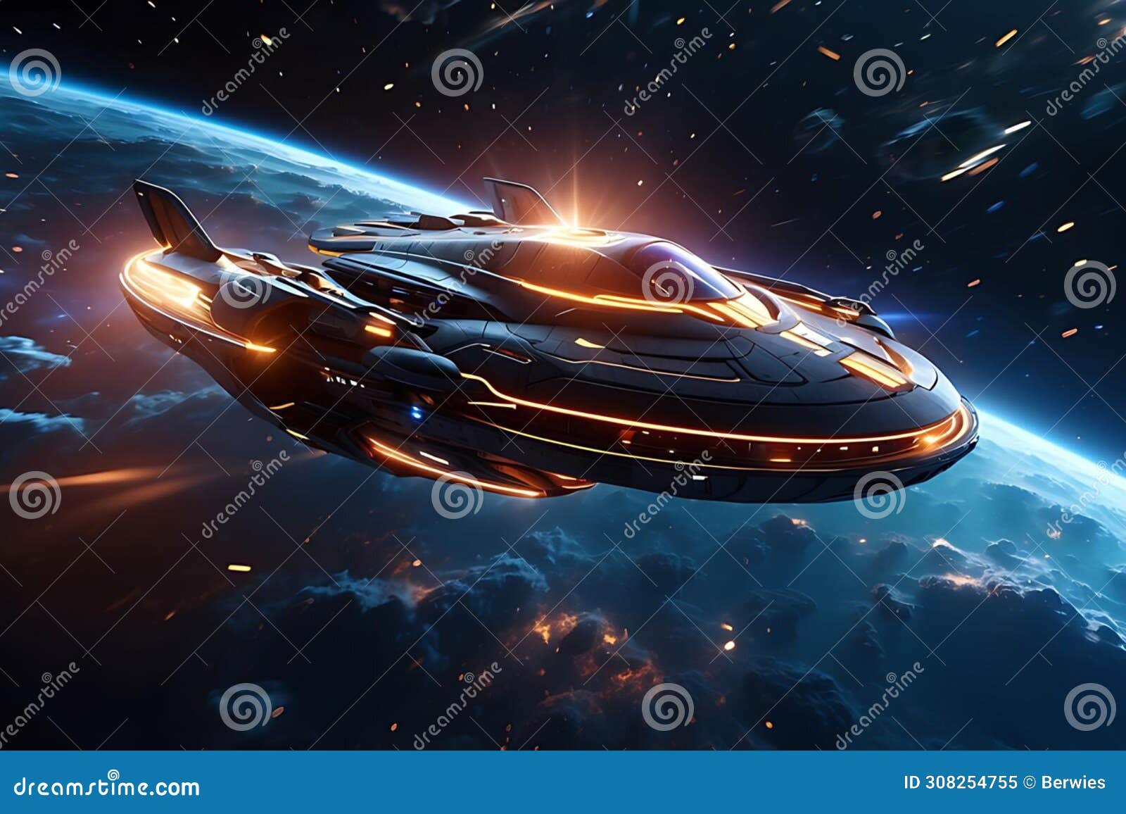 Starship in Space with Nabula Stock Image - Image of star, adventure ...