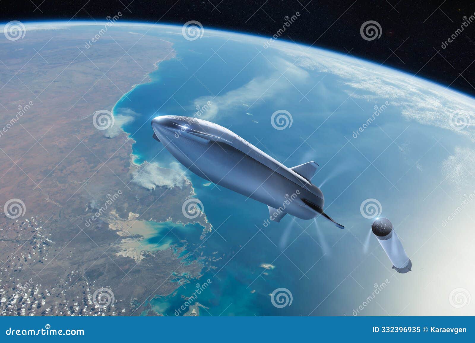 Starship Take Off in Low-Earth Orbit. Elements of this Image Furnished ...