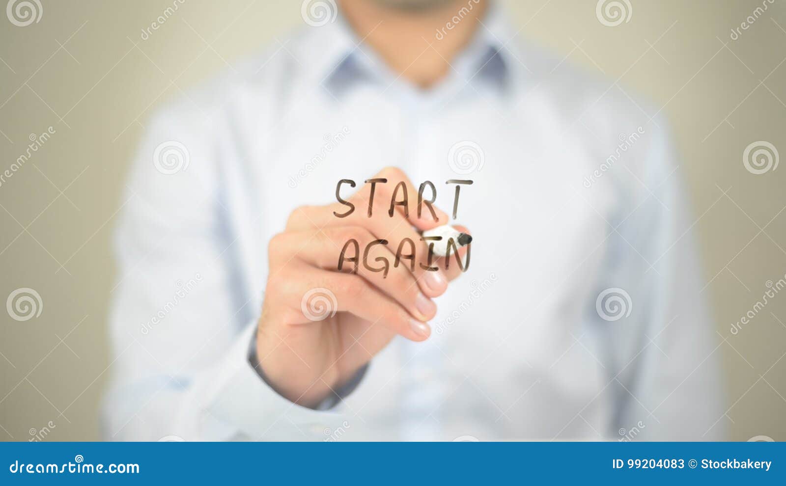Start Again, Man Writing on Transparent Screen Stock Image - Image of ...