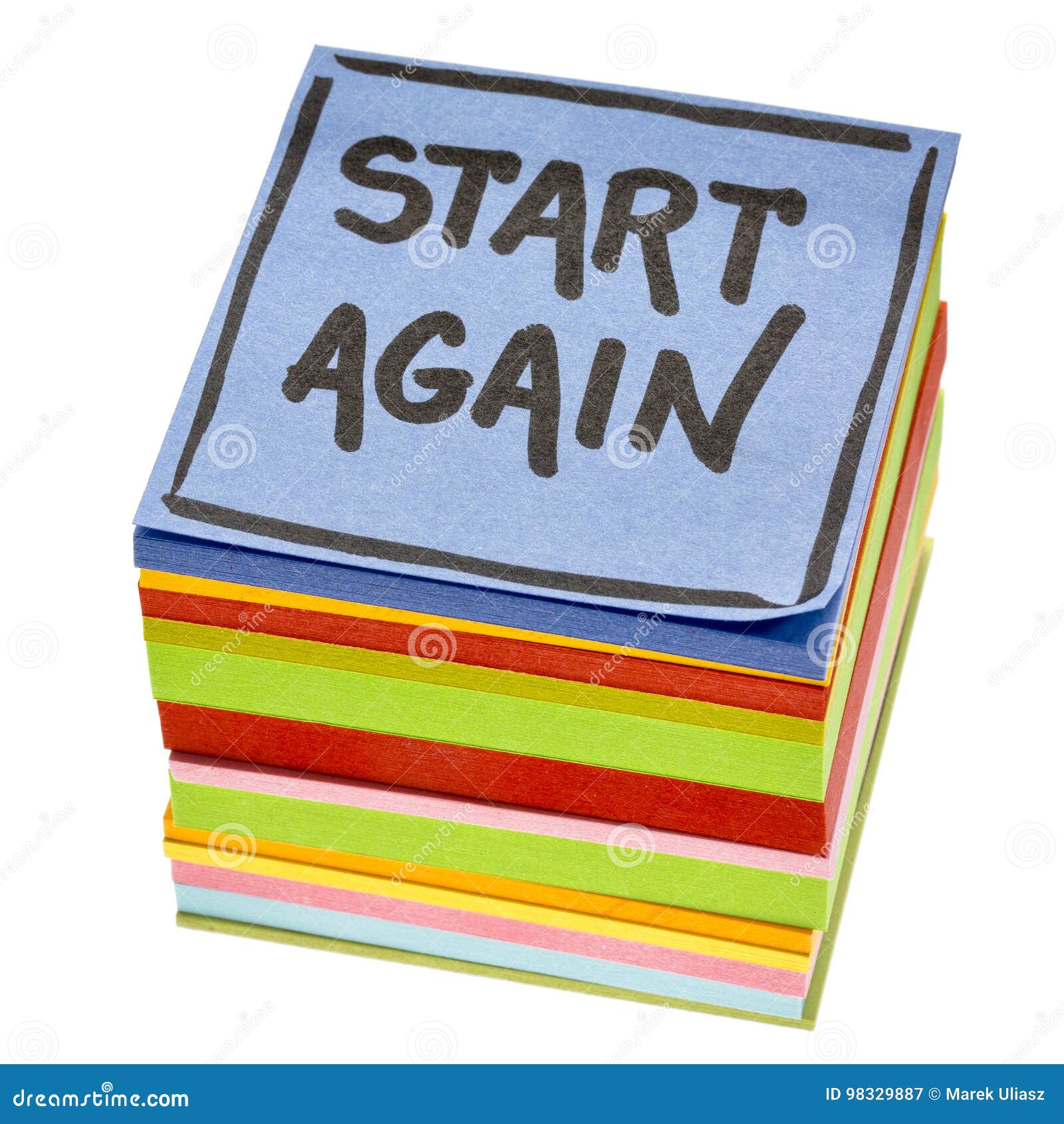 Start Again Motivational Reminder Stock Image - Image of sticky ...