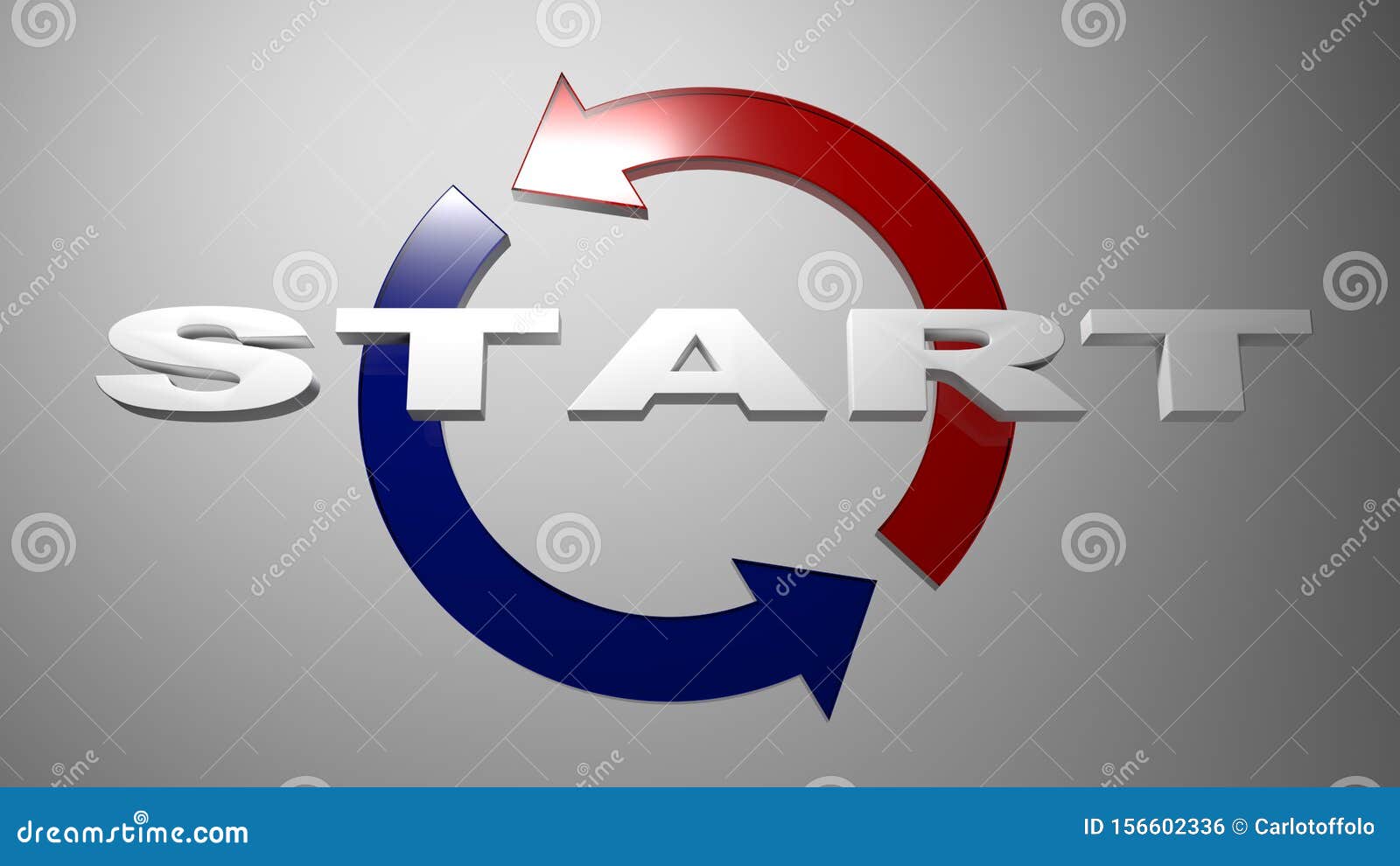 START with Blue and Red Rotating Arrows - 3D Rendering Illustration ...