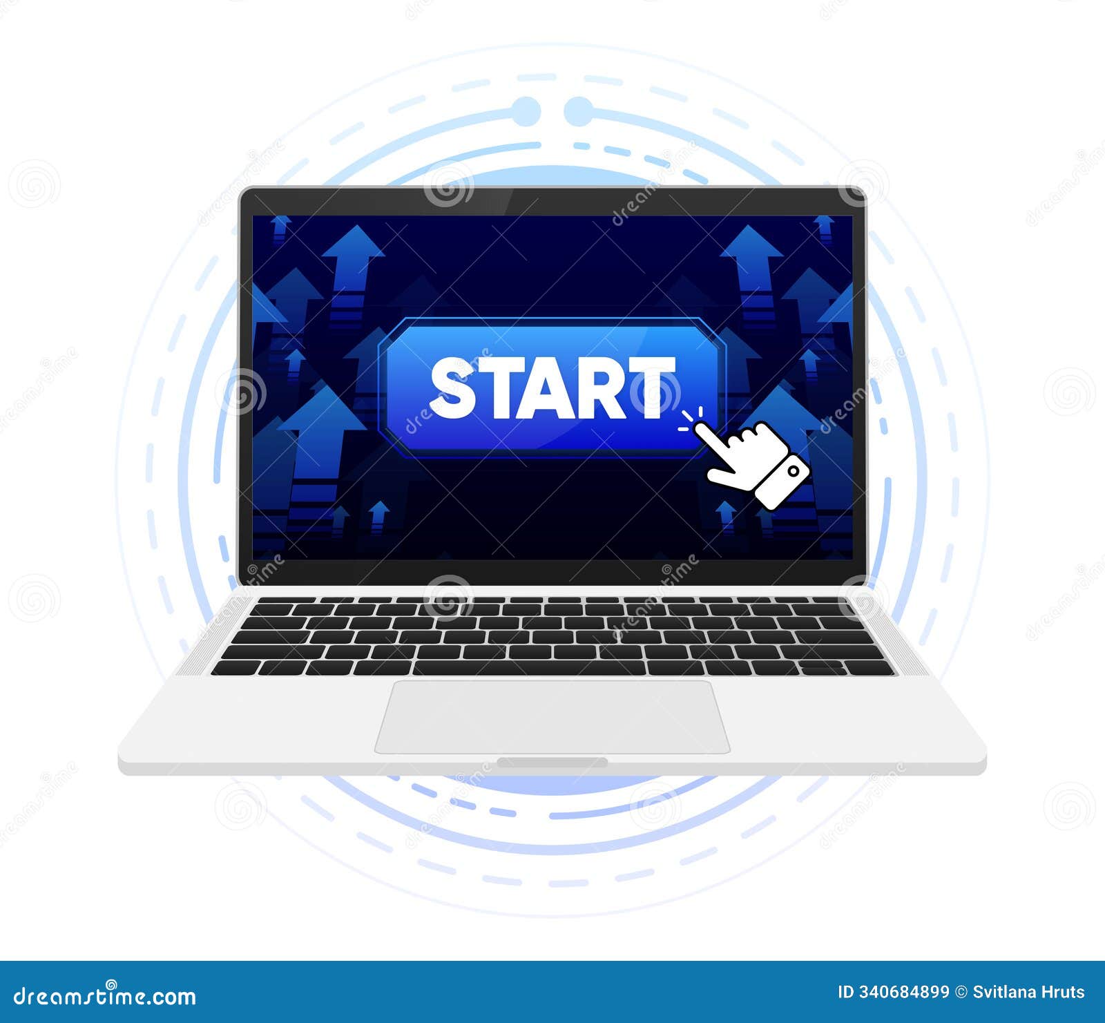 Start Button on Screen Device. Level UP. Futuristic Screen Blue ...