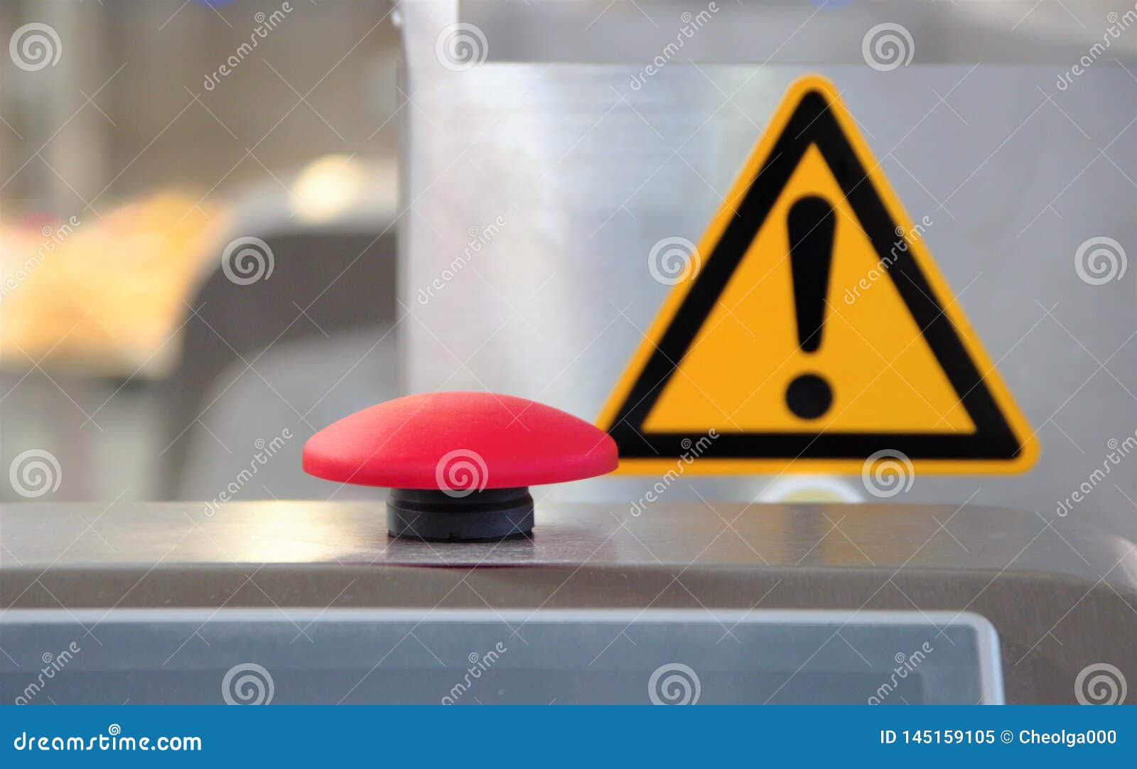 Start Button, Stop Red, Near the Attention Sign. Selective Focus. Stock ...