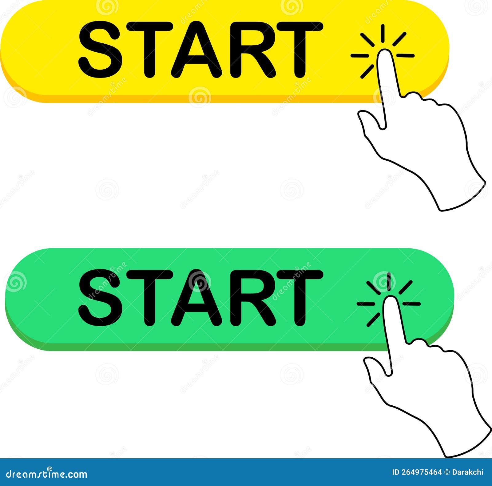 Start Buttons Collection with Hand Pointer Stock Vector - Illustration ...