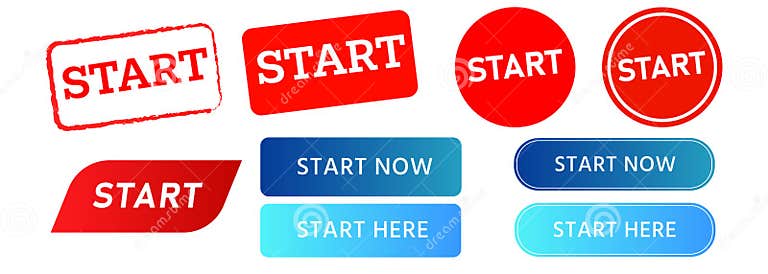Start Circle Rectangle Stamp and Button Design Element for Push Control ...