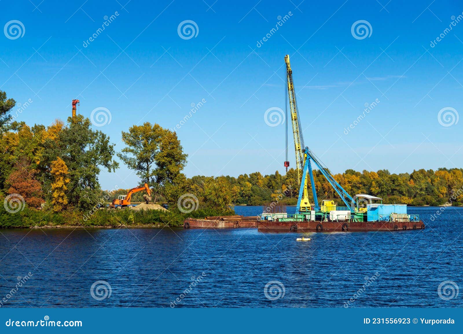 Start of Construction of a Bridge Across the River To the Island ...