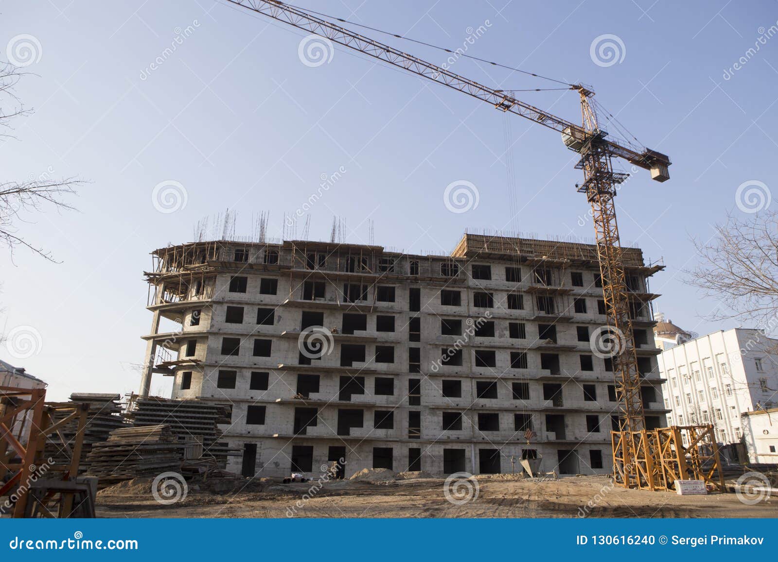 Start of Construction of a High-rise Concrete Building Stock Photo ...