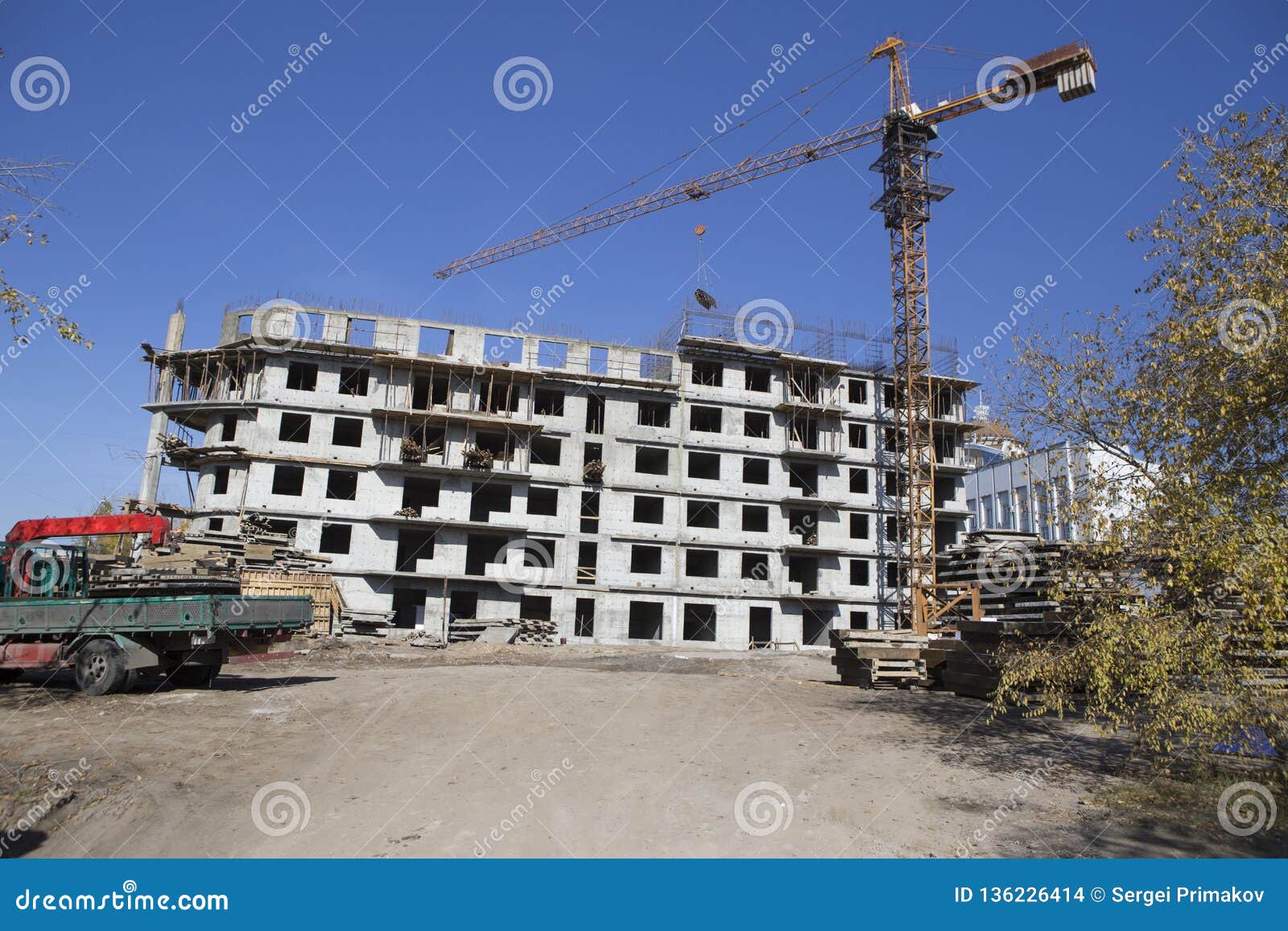 Start of Construction of a High-rise Concrete Building Stock Photo ...