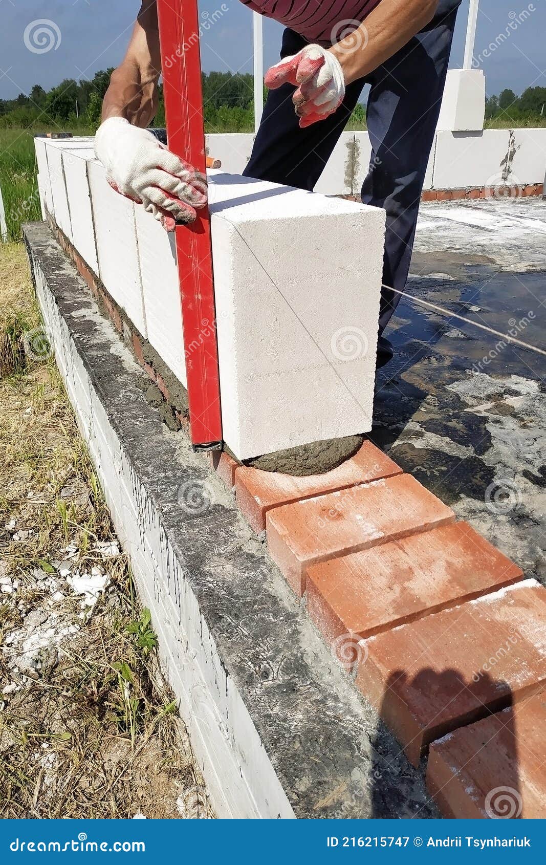 Start of Construction in a New Building with a Free Plan of Red Brick ...