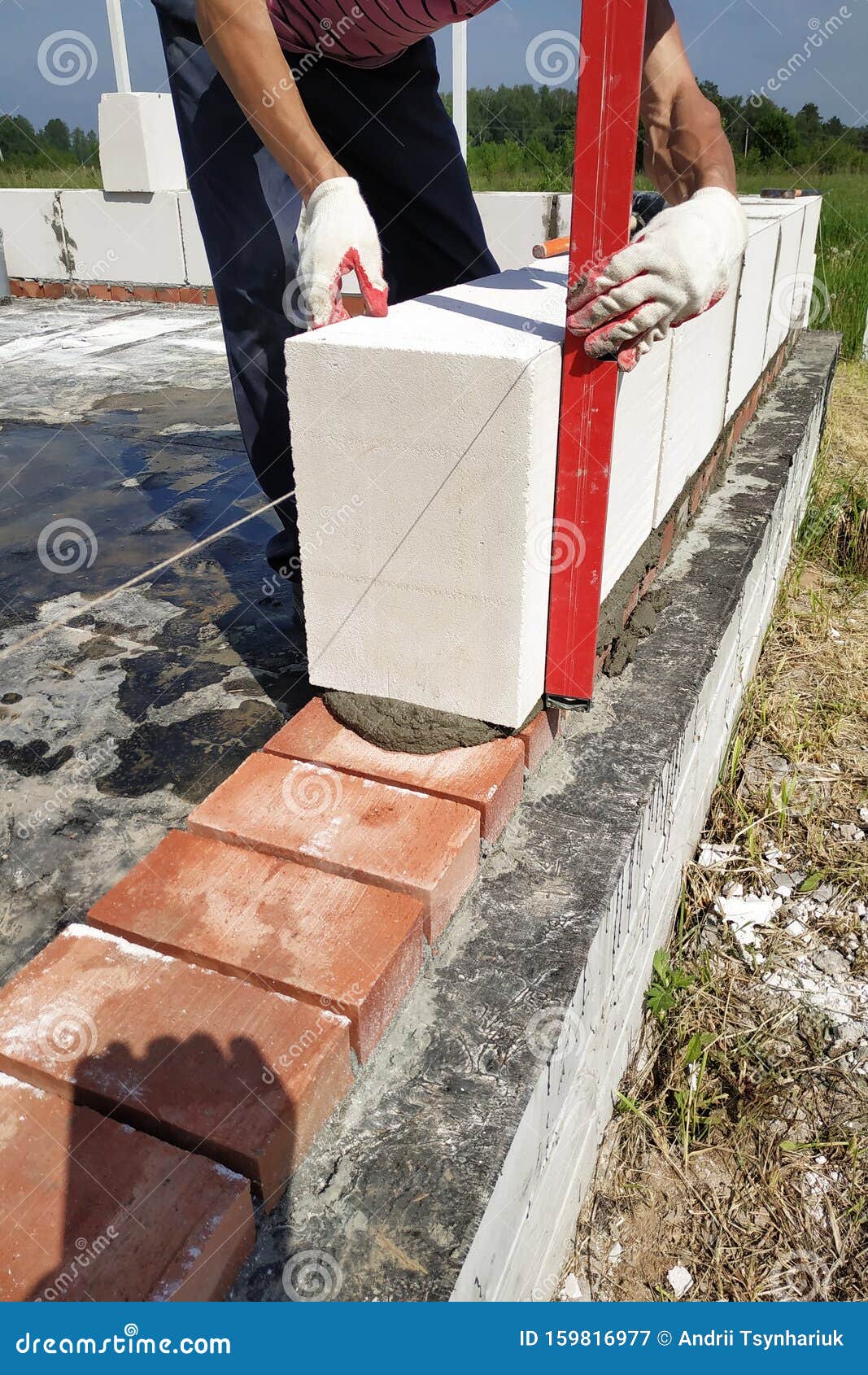 Start of Construction in a New Building with a Free Plan of Red Brick ...