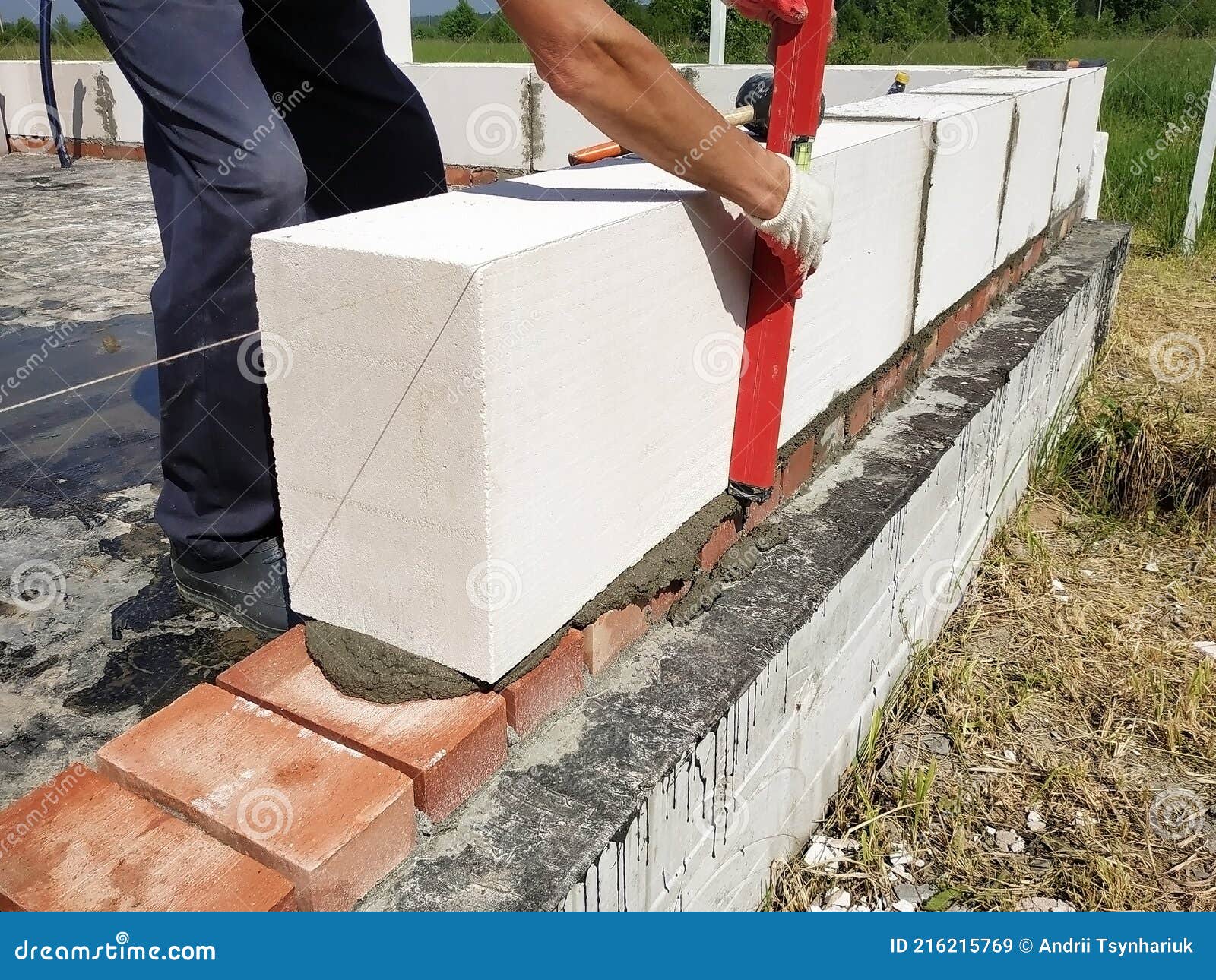 Start of Construction in a New Building with a Free Plan of Red Brick ...