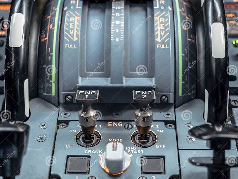 Start Engine Switch of Aircraft Cockpit. Cockpit Console. Center ...