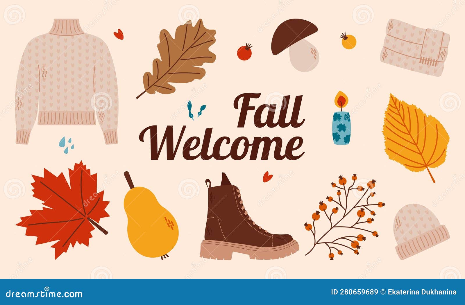 Start of Fall. Cozy Autumn Collection. Warm Autumn Season Stock Vector ...