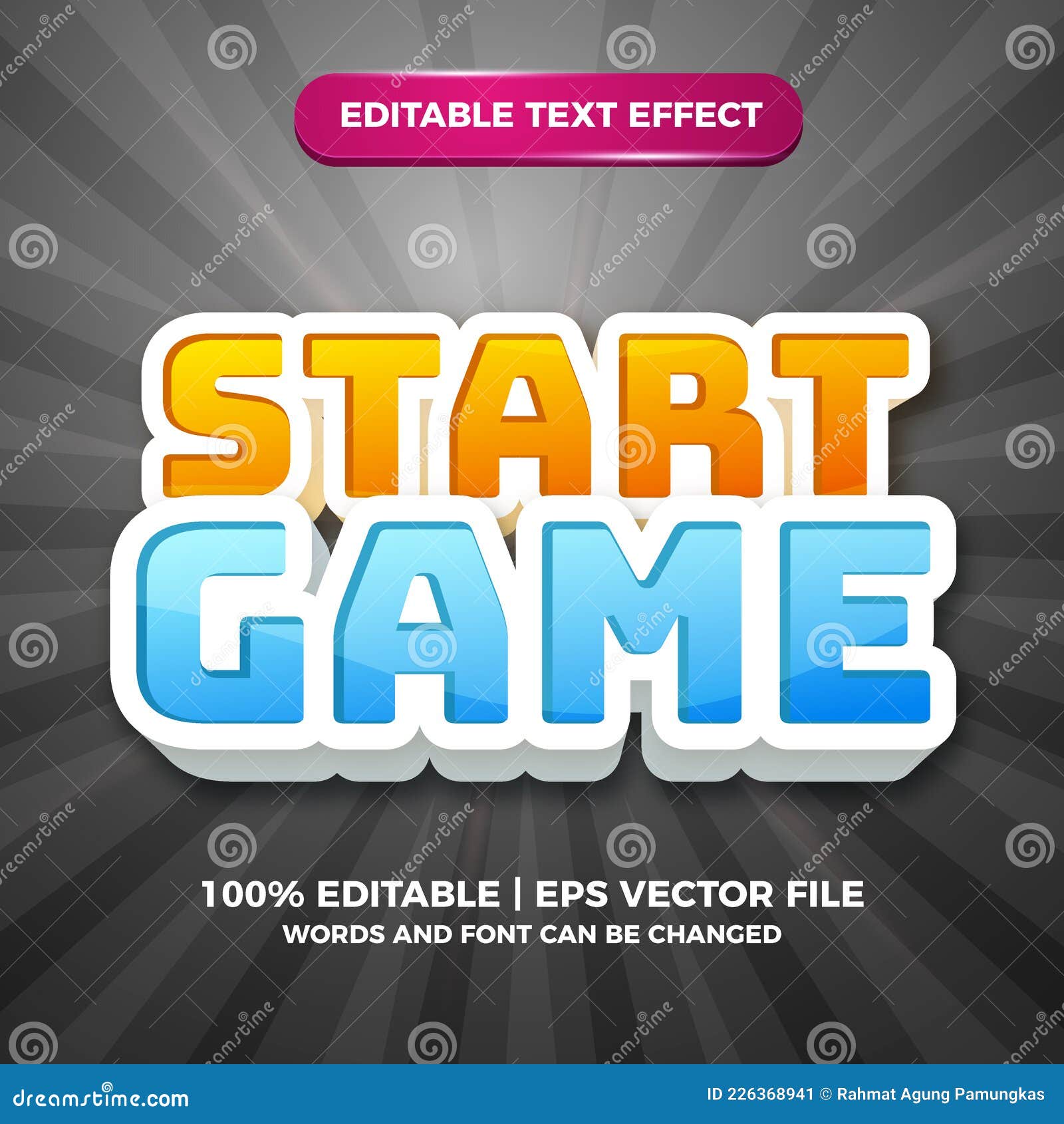 Start Game Editable Text Effect 3d Comic Cartoon Style Stock Vector ...